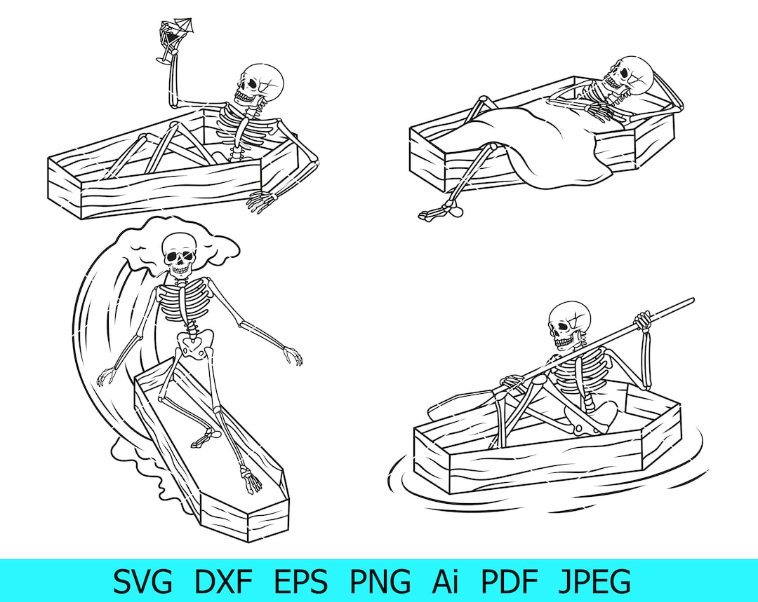 Skeleton Svg, Skeleton in Casket Svg, Skeleton Surf Silhouette ...