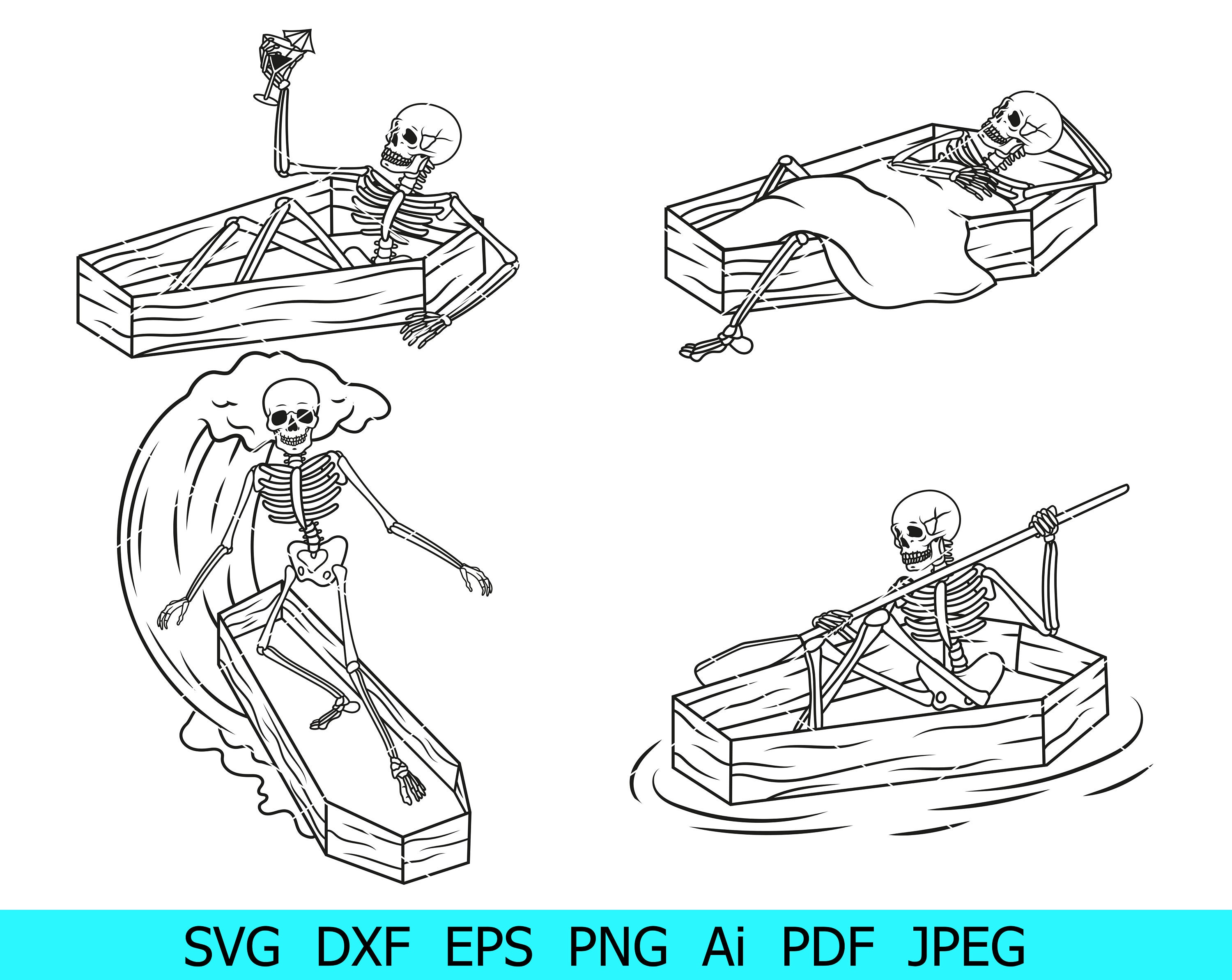 Skeleton Svg, Skeleton in Casket Svg, Skeleton Surf Silhouette ...