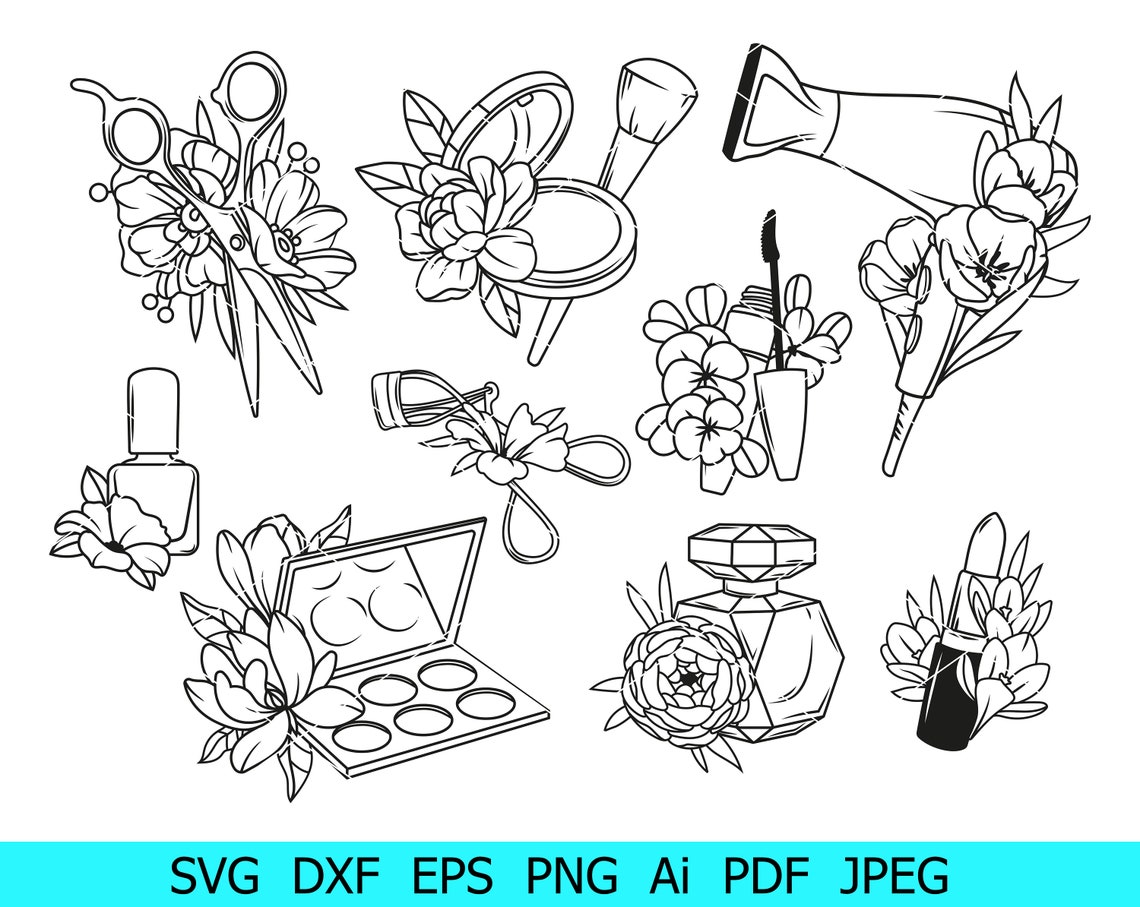 Makeup Svg Bundle, Floral Scissors Svg, Floral Lipstick Svg, Perfume ...