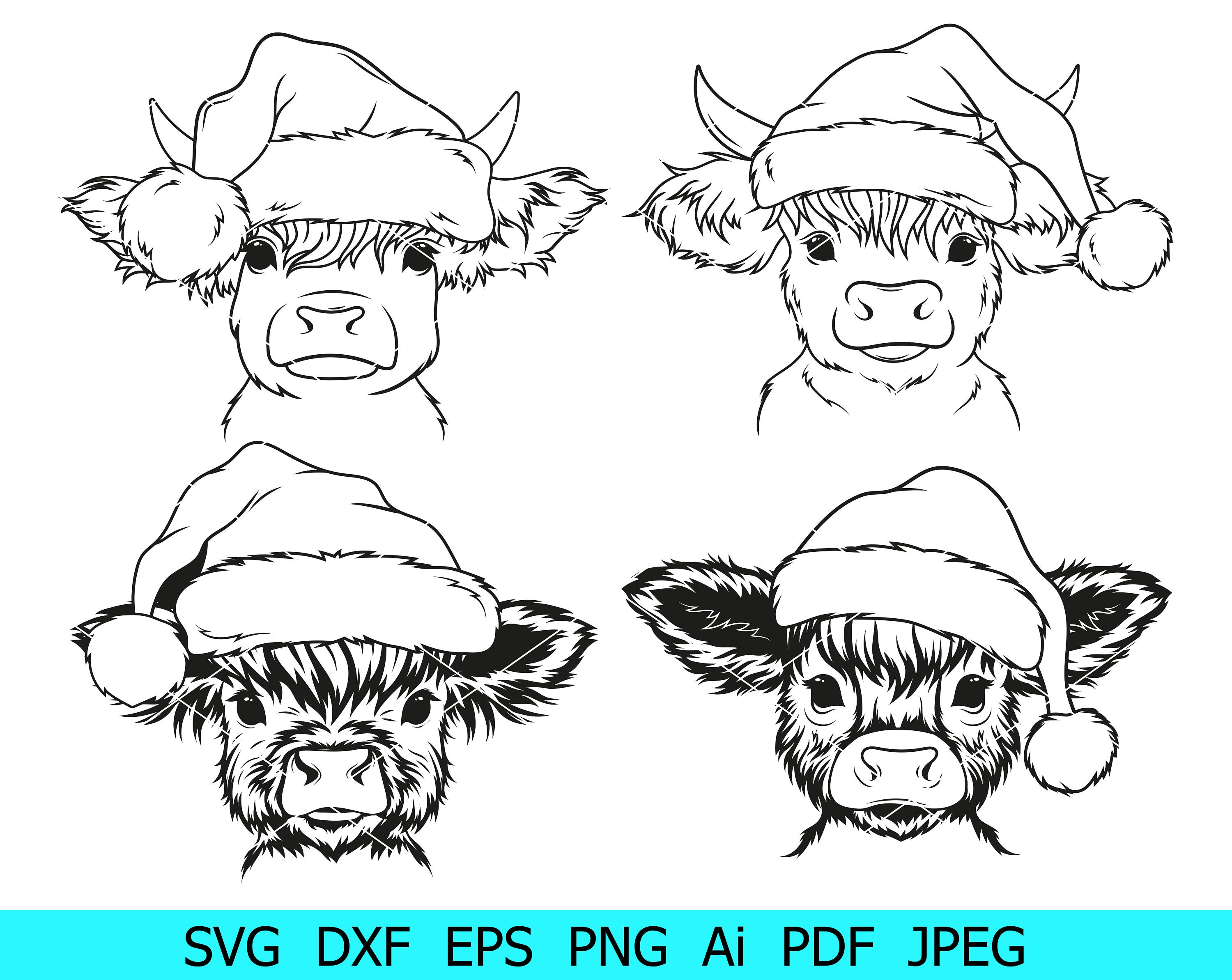 Christmas Bull Svg, Cow Santa Svg, Cow With Christmas Hat Png, Cute ...