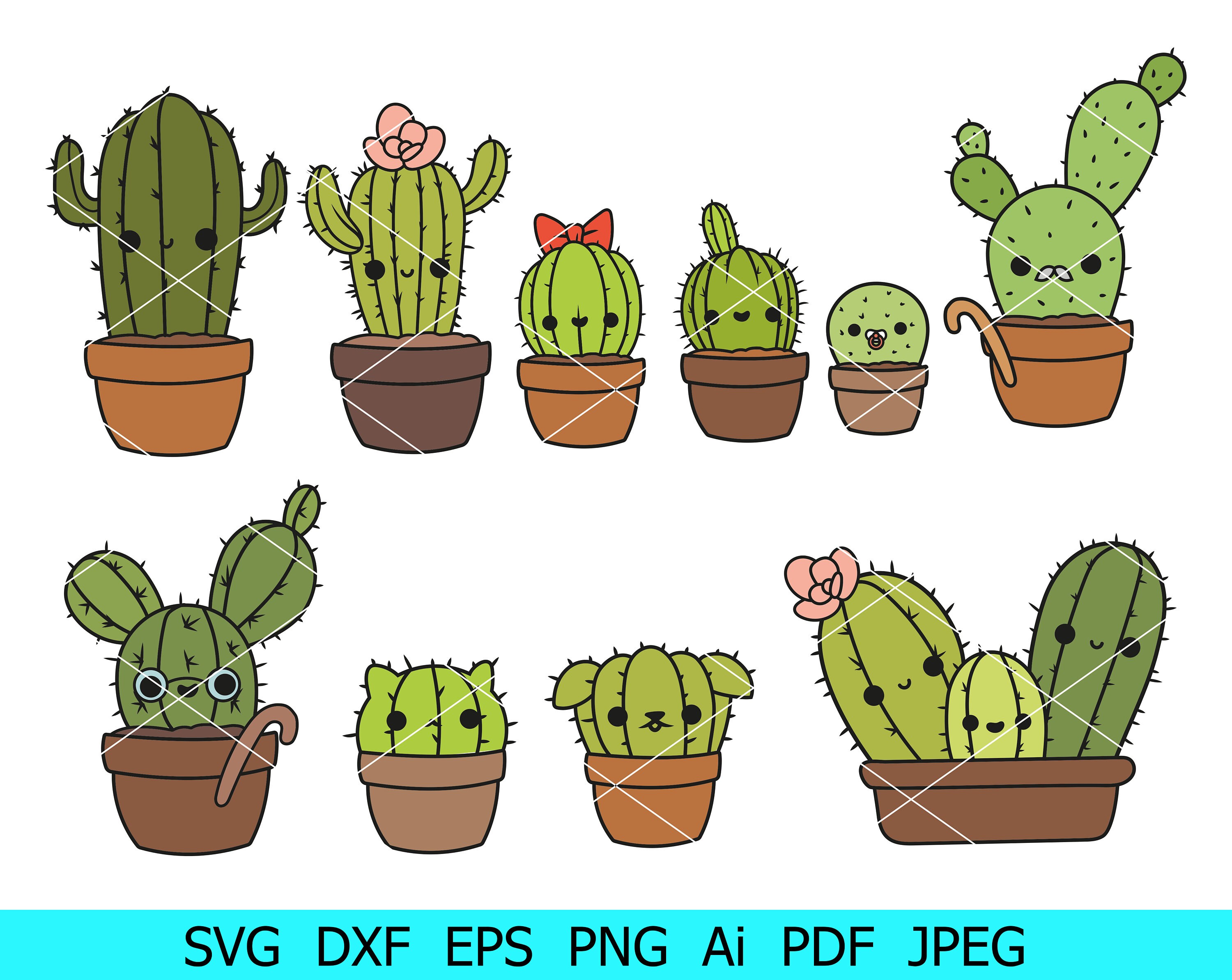 Cactus in a Pot Png, Cacti Svg, Cute Cacti Silhouette, Cactus Family ...