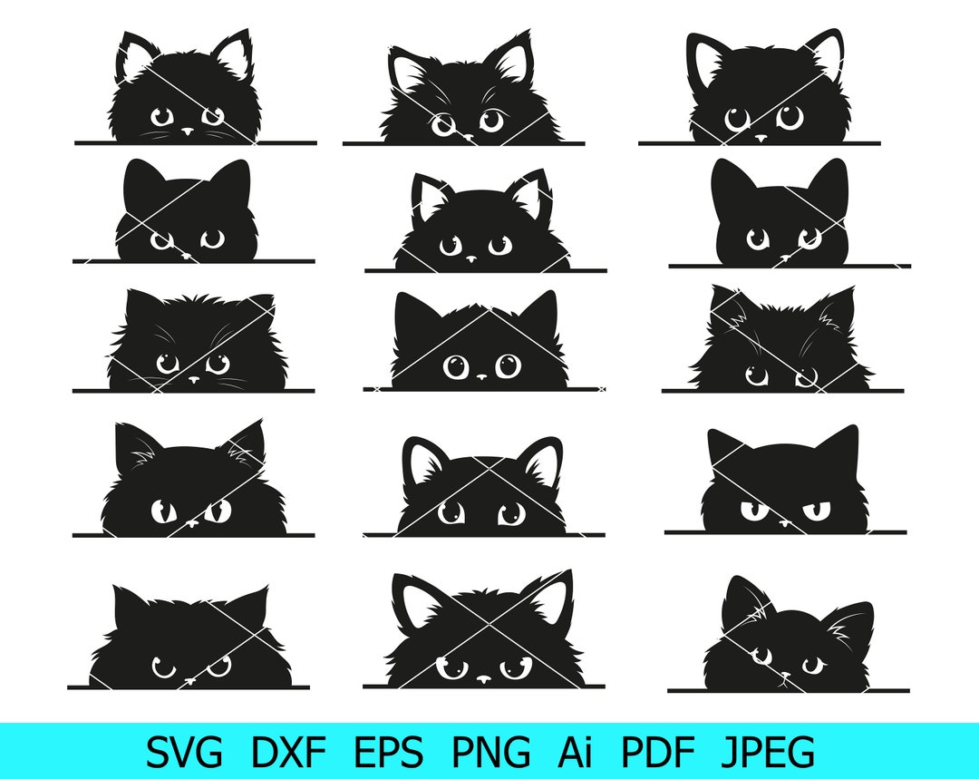 Cat Svg, Peeking Cats Svg, Black Cat Svg Bundle, Kitty Svg, Animal Png ...