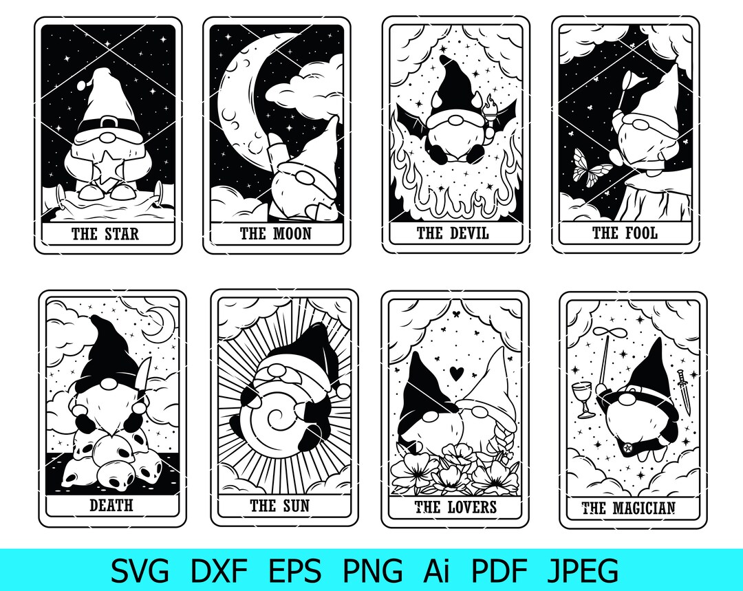Tarot Svg, Tarot With Gnome Svg, Tarot Svg Silhouette, Gnome Svg, Tarot ...