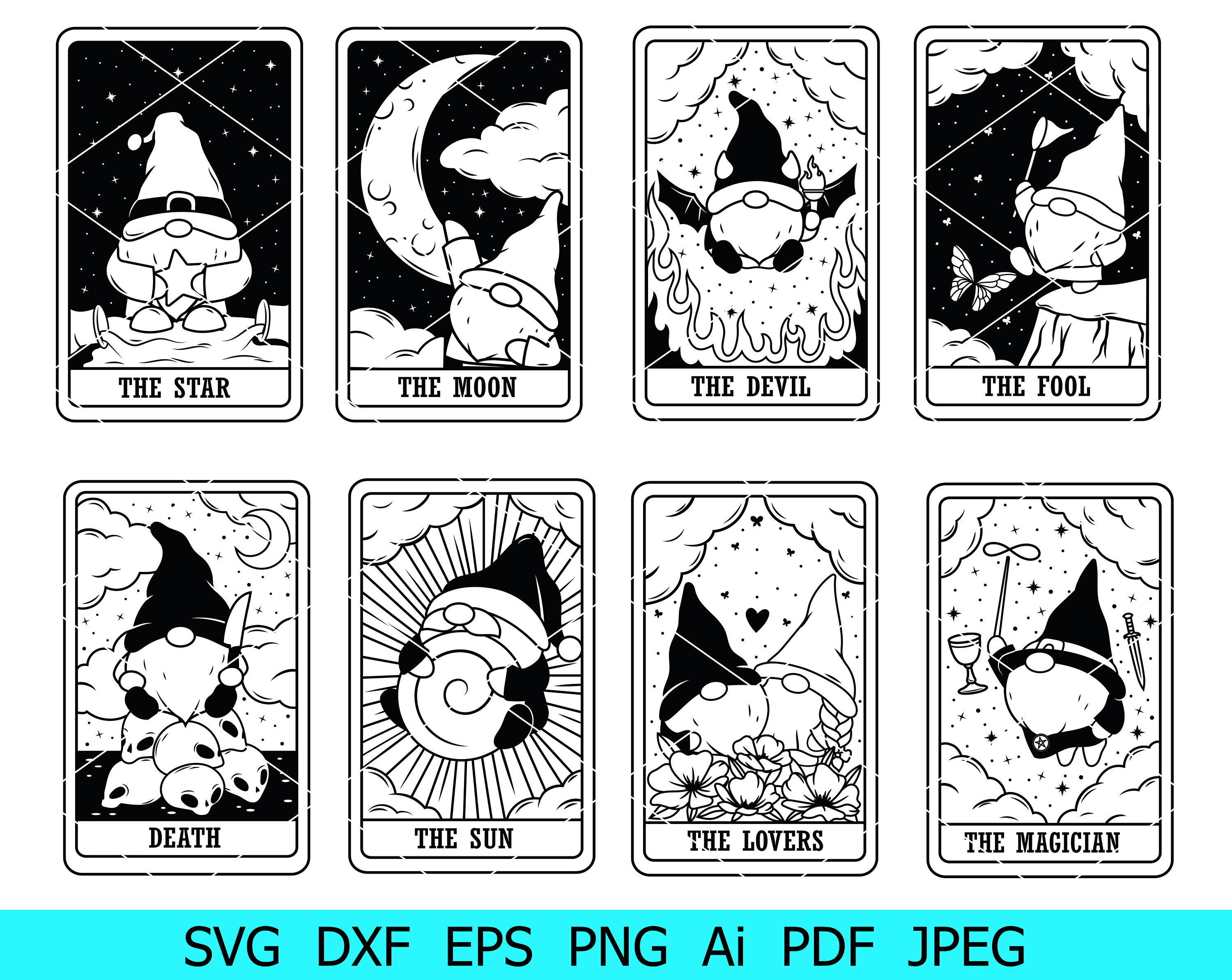 Tarot Svg, Tarot With Gnome Svg, Tarot Svg Silhouette, Gnome Svg, Tarot ...