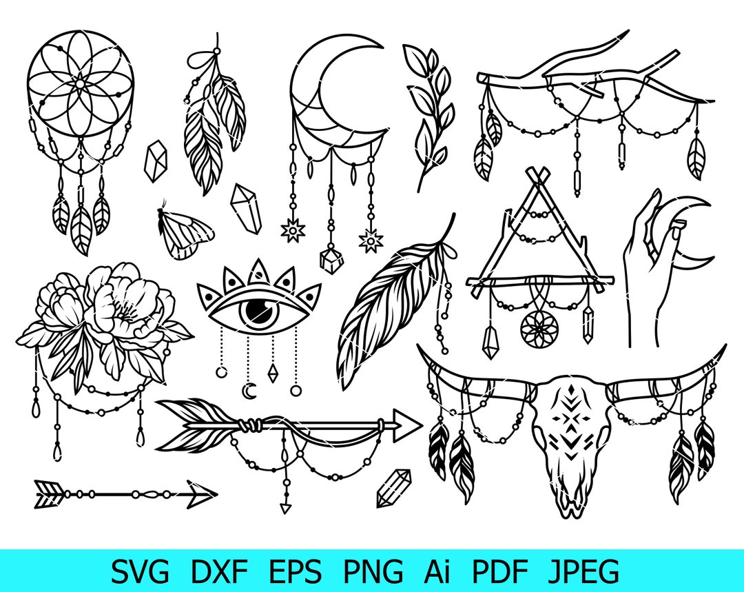 Boho Elements Svg, Boho Svg Bundle, Boho Png Bundle, Boho Silhouette ...