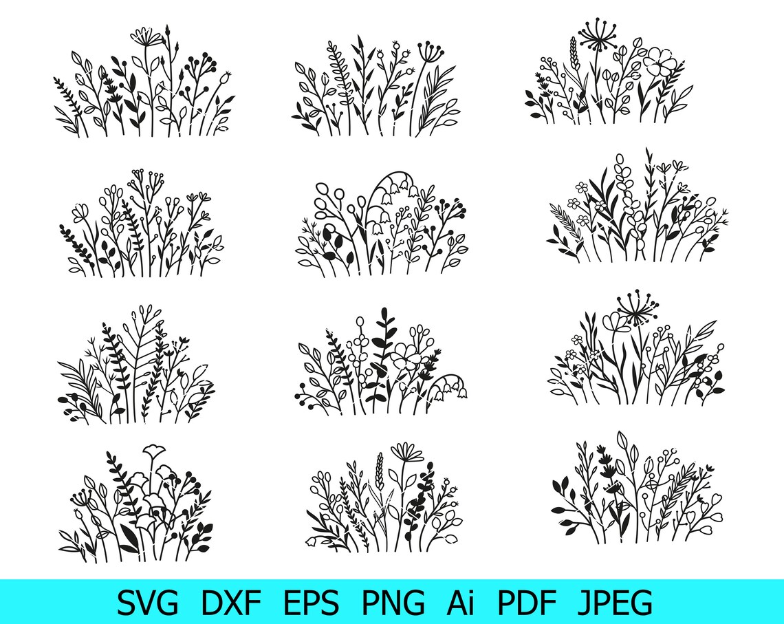 Wildflower Svg, Wildflower Bundle Svg, Flower Meadow Png, Wildflower ...