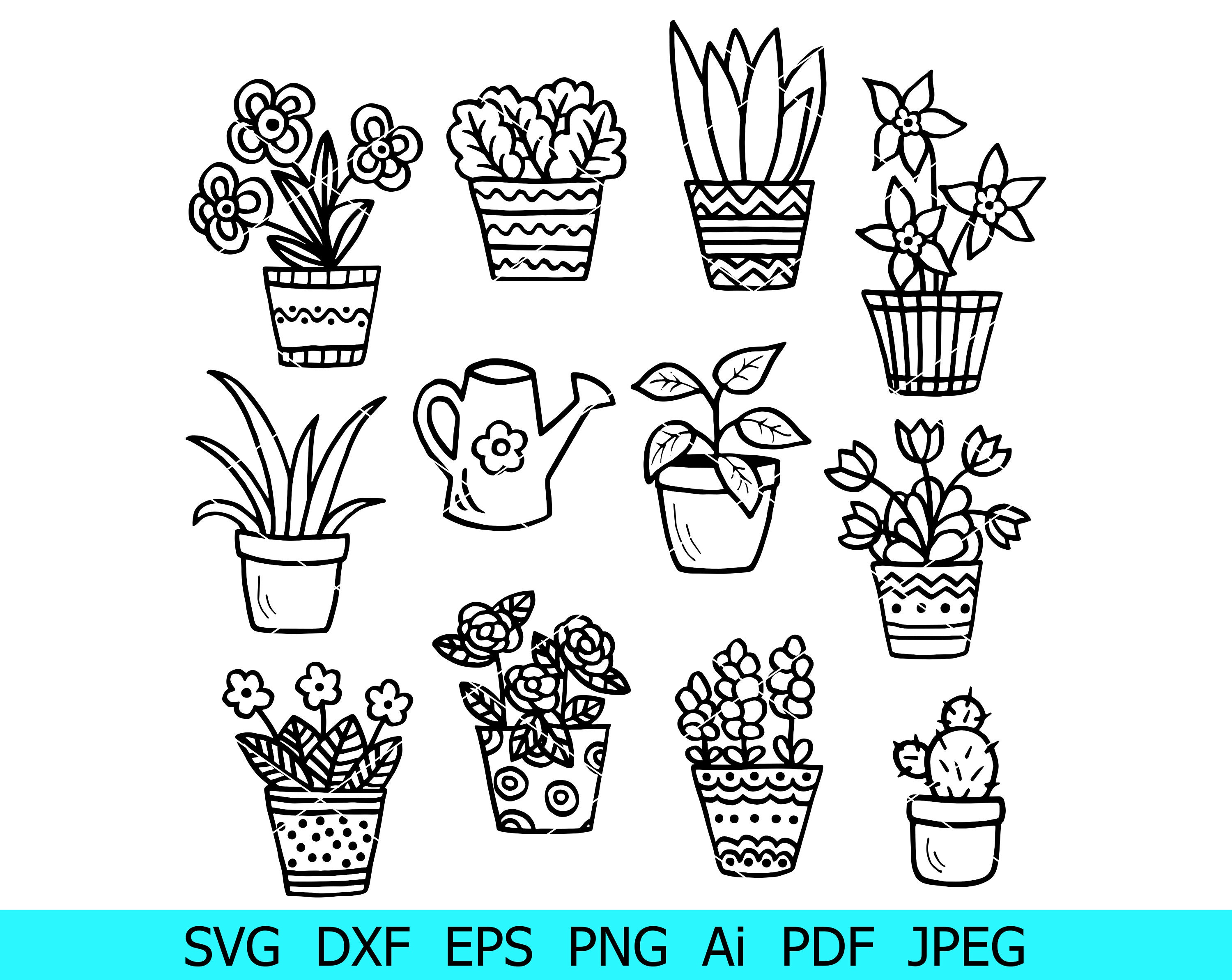 Potted Plant Set SVG House Plants svg Plant lover svg | Etsy