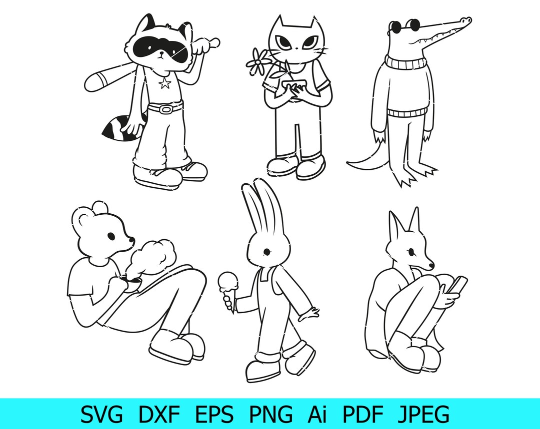 Animals Svg, Cartoon Animals Cricut, Crocodile/ Cat/ Raccoon/ Hare ...