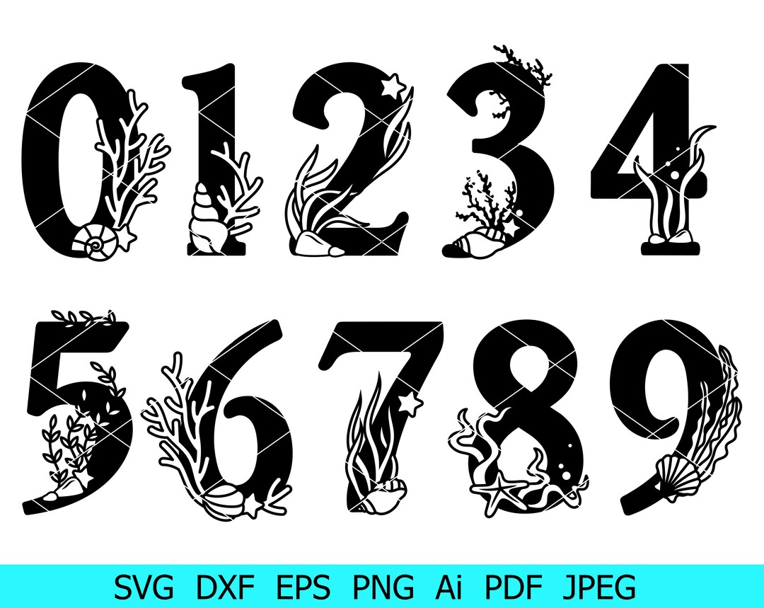 Floral Numbers Svg, the Sea Number Clipart, Birthday Numbers Svg, Cut ...