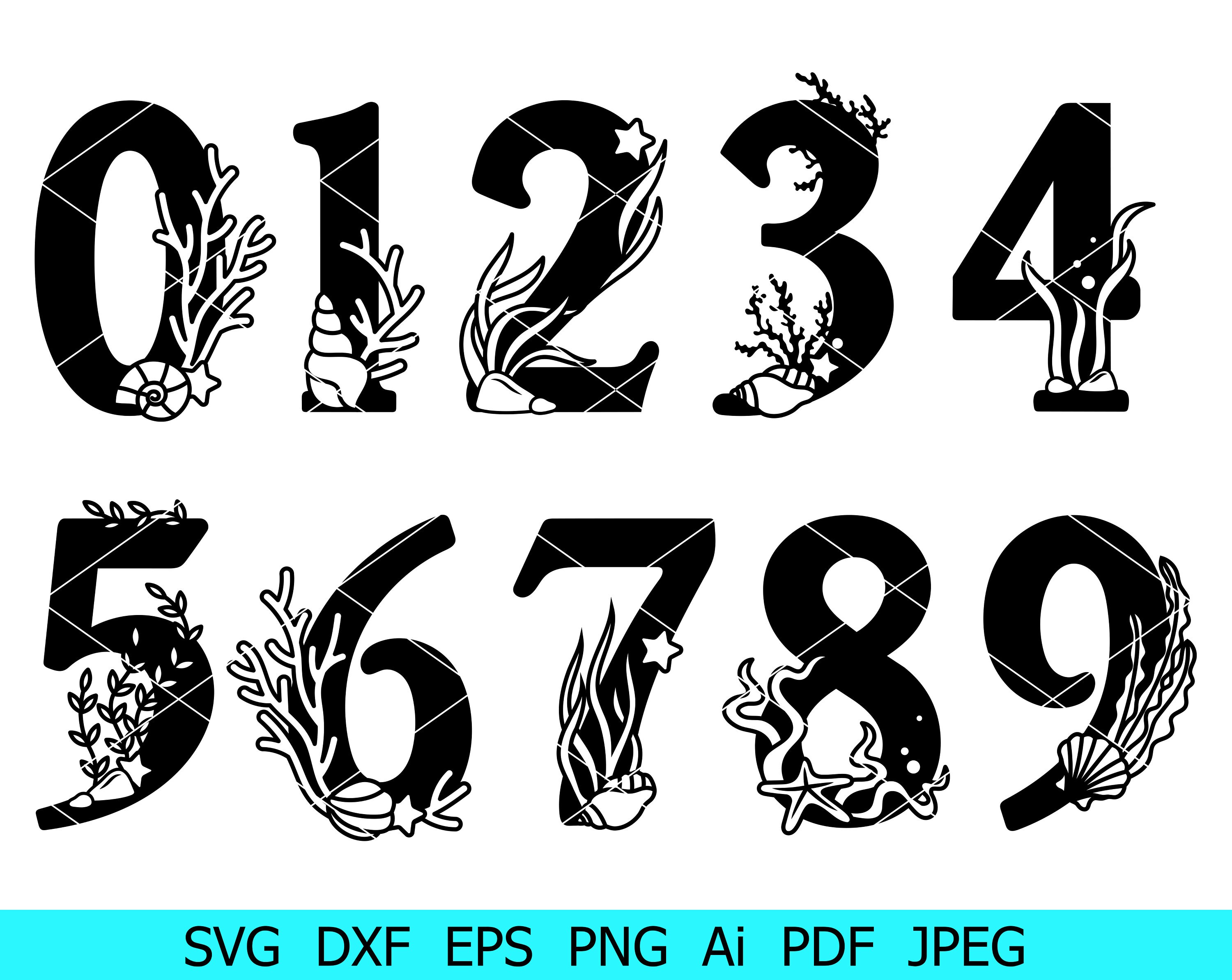 Floral Numbers Svg, the Sea Number Clipart, Birthday Numbers Svg, Cut ...