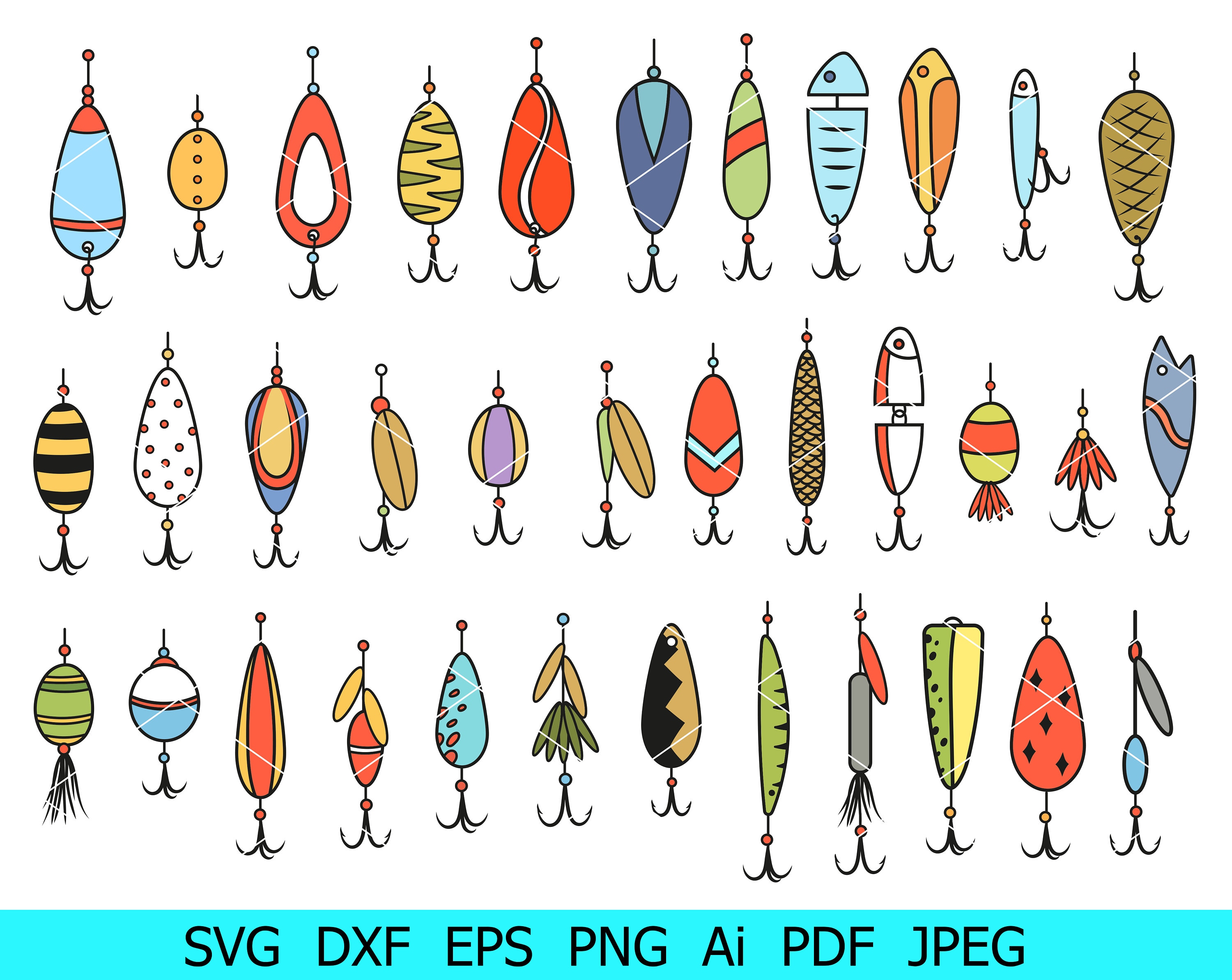 Color Fishing Hooks Svg, Fishing Bait Svg, Fishing Svg, Fishing Clip ...