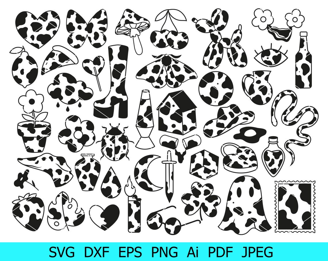Cow Print Svg, Animal Print Clip Art, Various Cow Print Items Svg ...