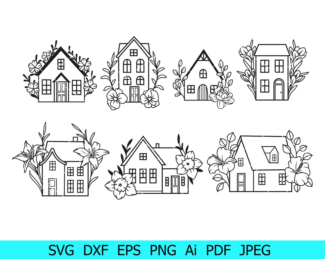 House Svg, Village Houses Svg, House Svg Bundle, House Outline Png ...