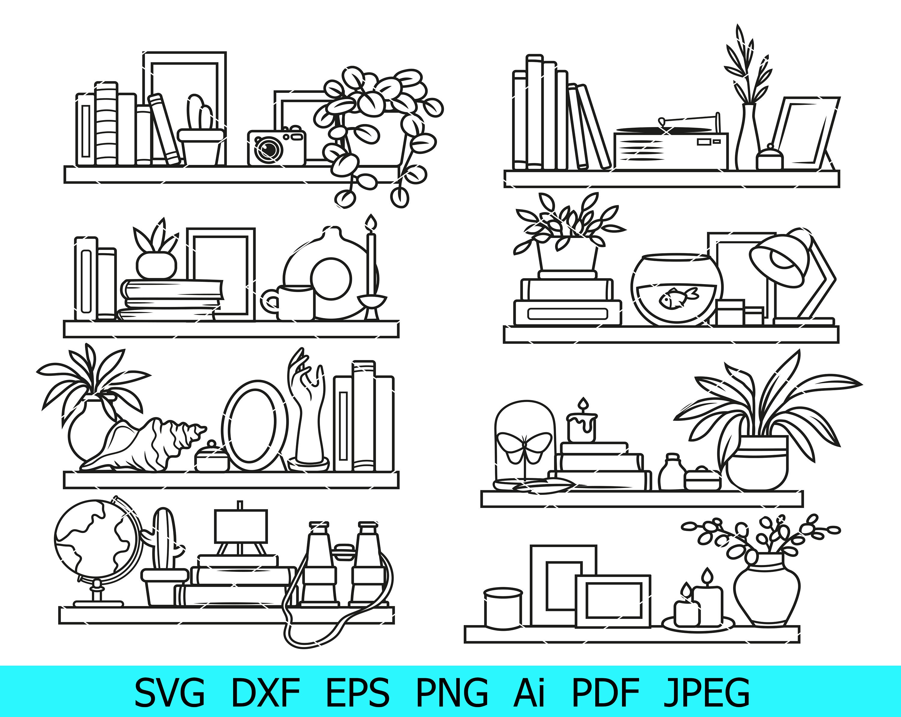Home Shelf Svg, Bookshelf Svg, Shelf With Flowerspng, Shelf Clipart ...