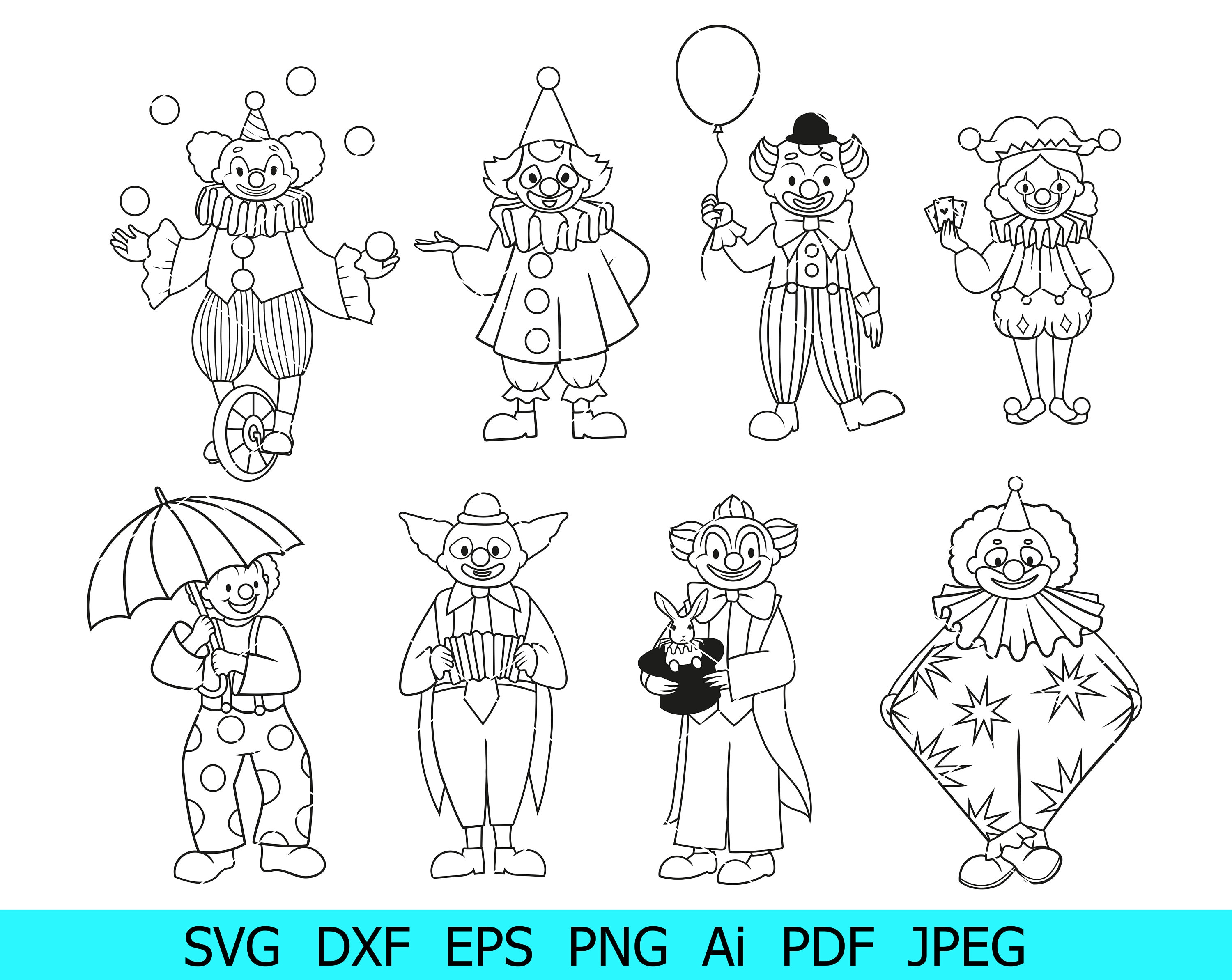 Clown Svg, Clowns Clipart, Circus Png, Clown Clipart, Circus Clown Svg ...