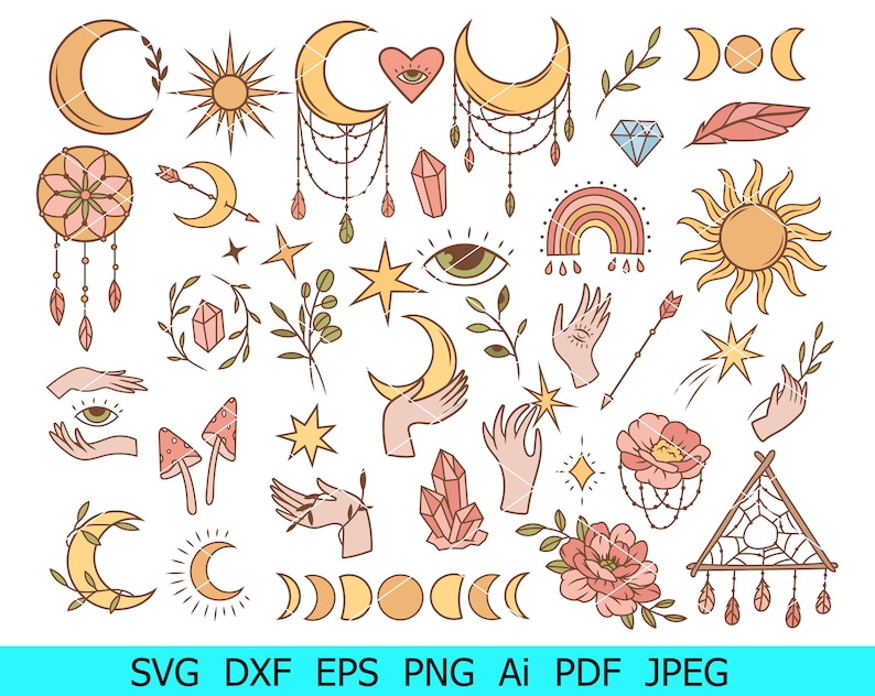 Boho Elements Svg, Boho Svg Bundle, Boho Png Bundle, Boho Silhouette ...
