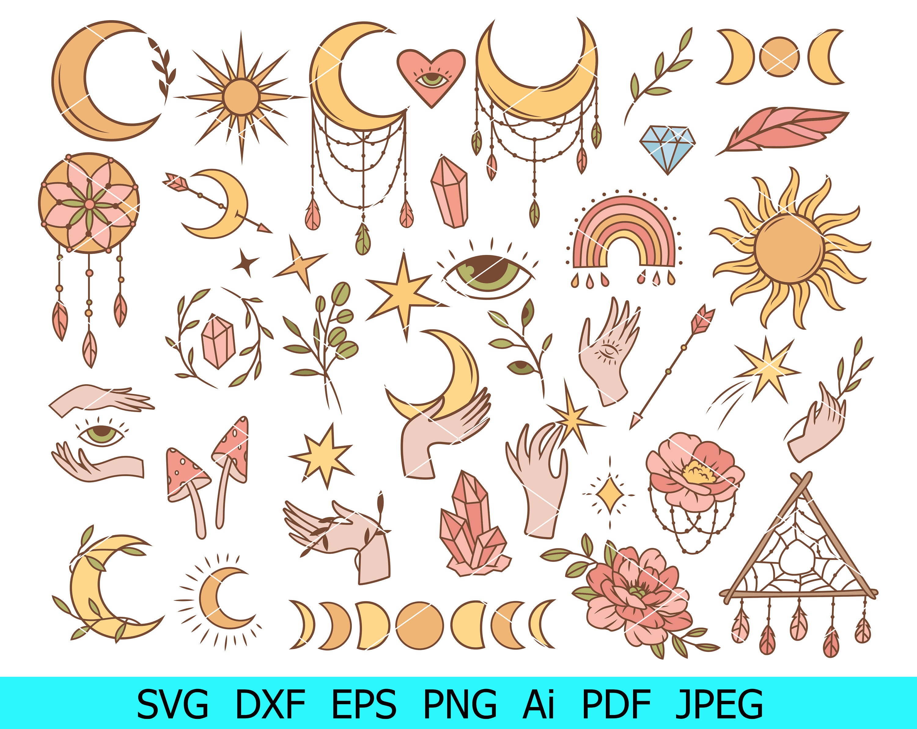 Boho Elements Svg, Boho Svg Bundle, Boho Png Bundle, Boho Silhouette ...