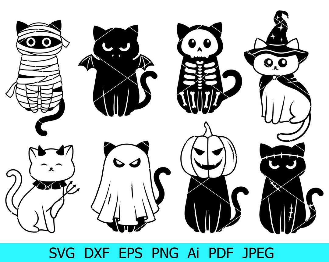 Halloween Cat Svg, Halloween Cat Bundle Png, Cat Mummy Silhouette ...
