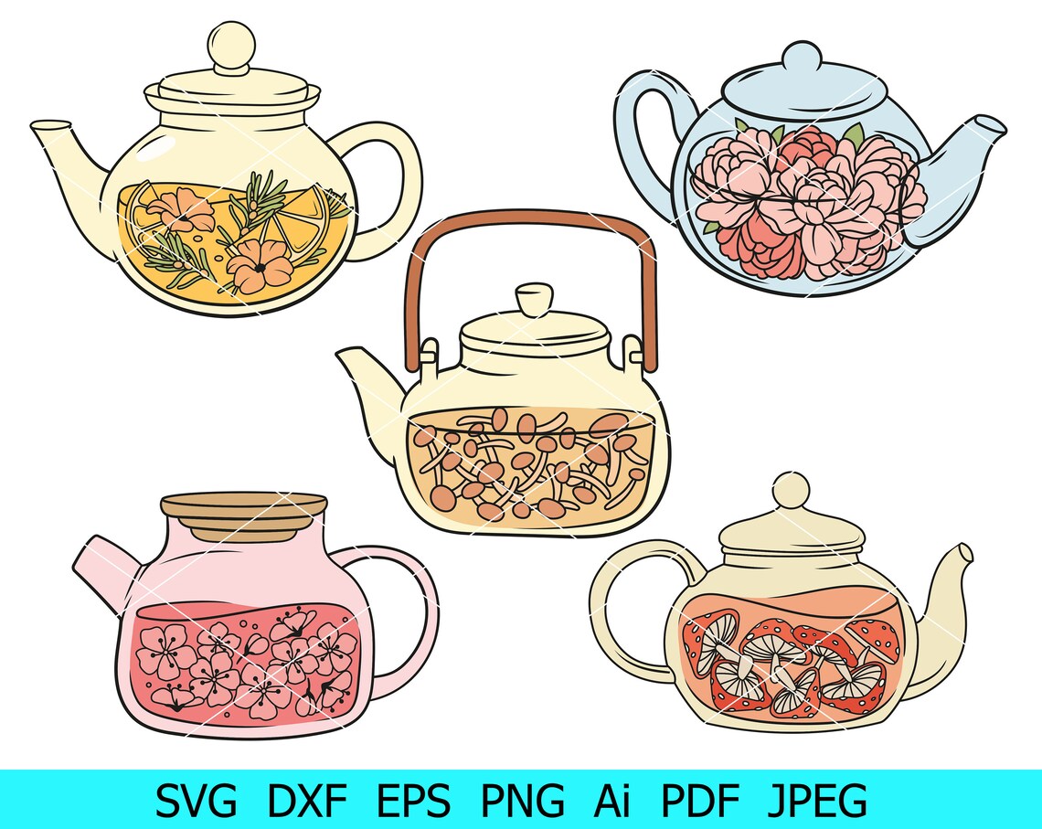 Color Teapot Svg, Teapots Svg Bundle, Flower Tea Png, Mushroom Tea Svg ...