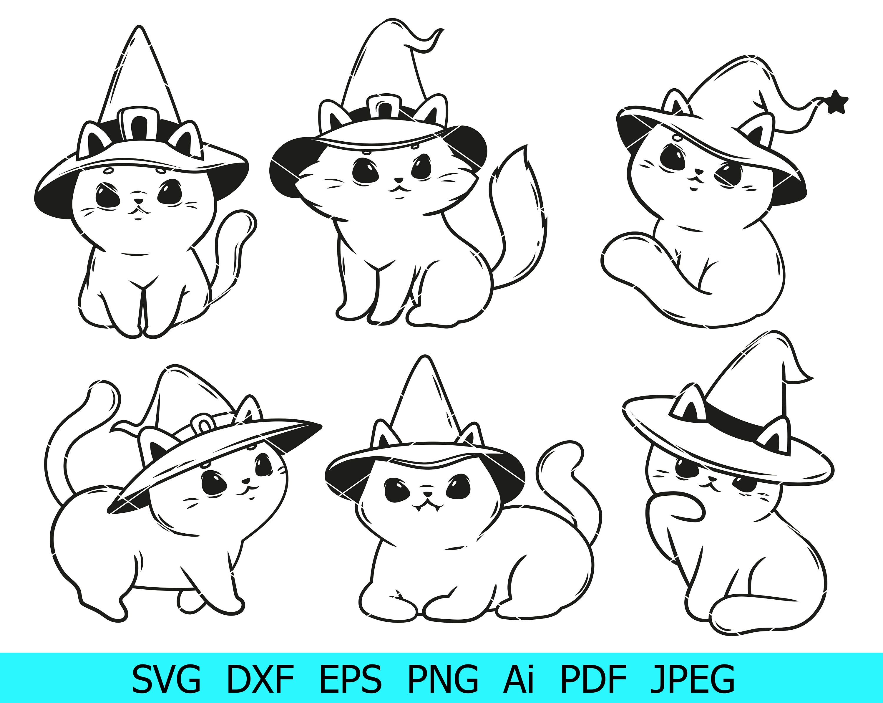 Cat Svg, Witch Cat Cricut, Cute Cat Png, Halloween Cat Clip Art, Cat ...