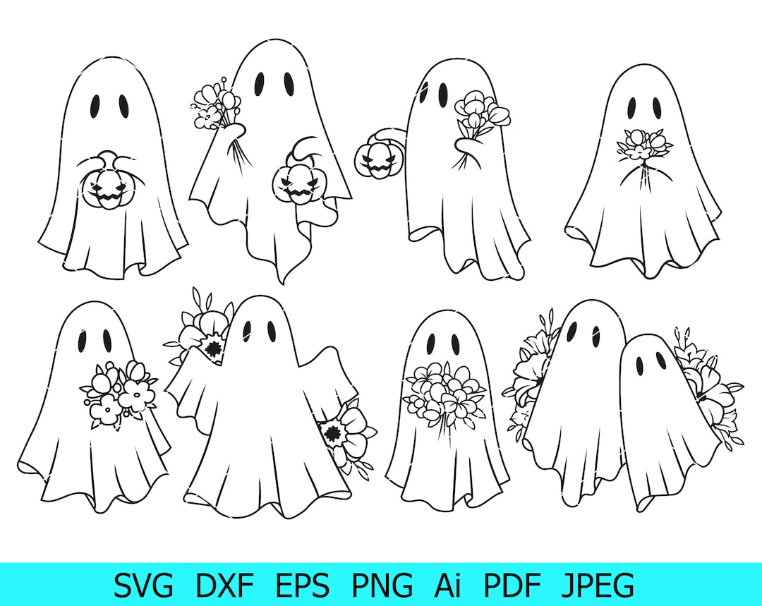 Ghost Svg, Ghost With Flowers Png,halloween Silhouette, Ghost Bundle ...