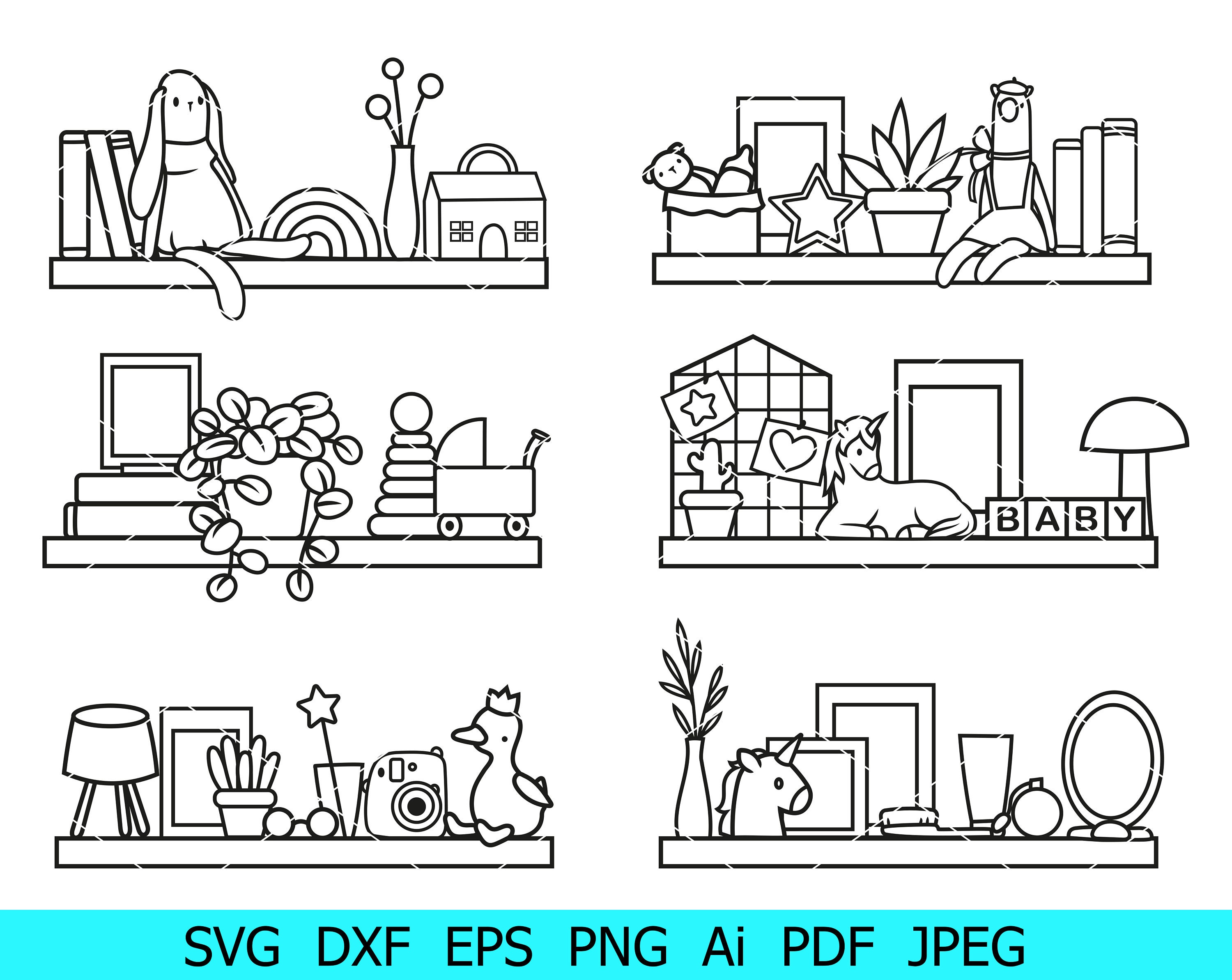 Home Shelf Svg,kids Shelf Png,toys on the Shelfsvg,shelf With ...