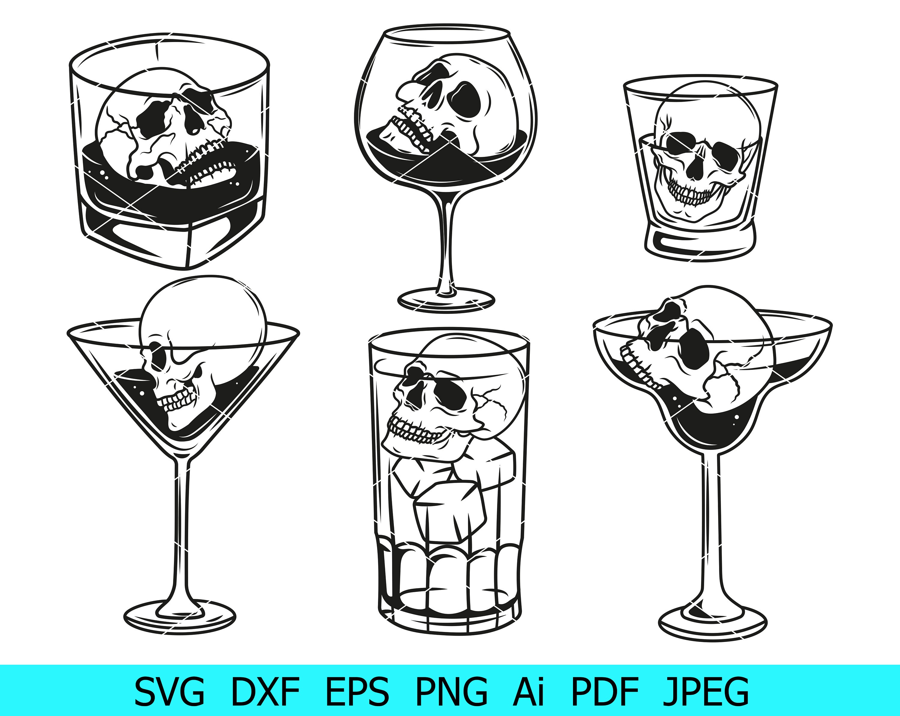 Skull in A Glass Svg,skull in A Glass Bundle,skull Png,skull Clipart ...