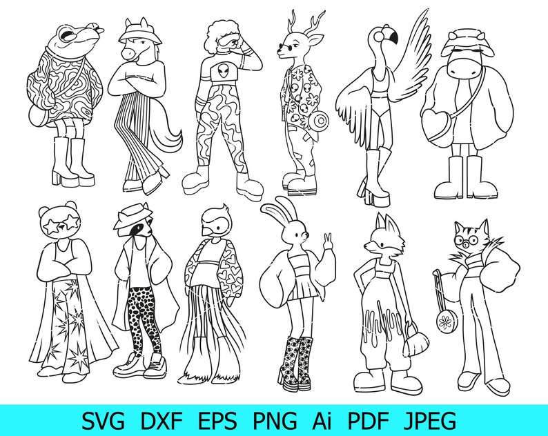 Animal Party Svg, Stylish Animals Svg, Party Animal Clipart, Animal ...