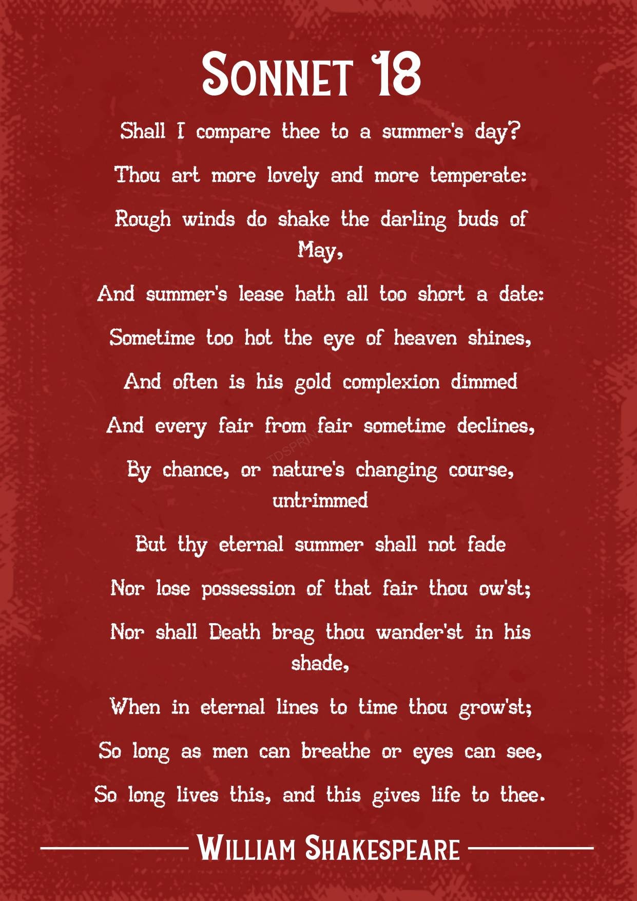 William Shakespeare Sonnet 18 Shakespeare Sonnet 18 | TPT