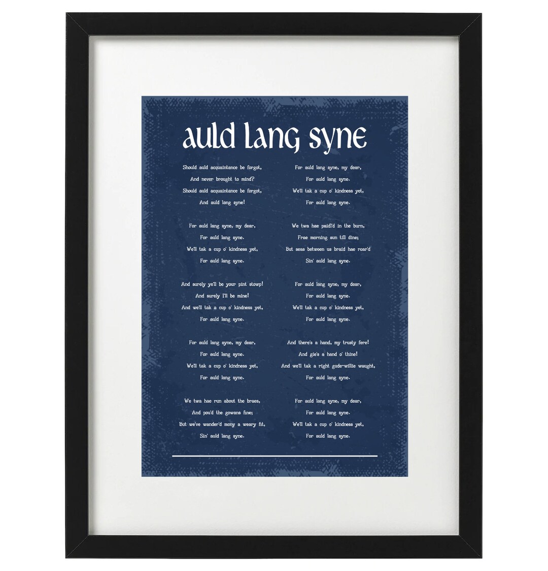 Robert Burns Auld Lang Syne Poem Art Print Etsy