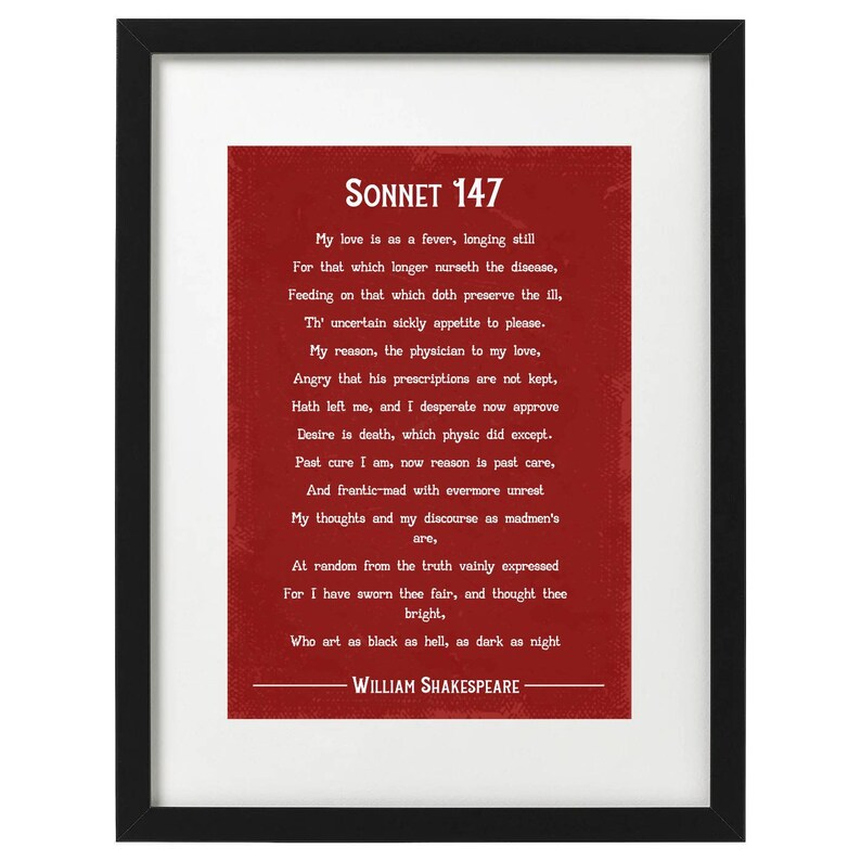 William Shakespeare - Sonnet 147 Poem Art Print - Etsy