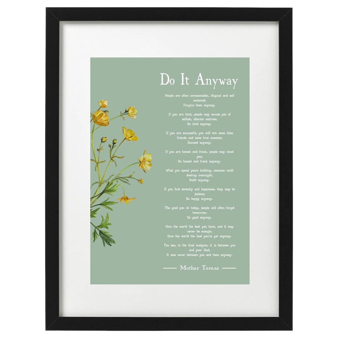 Mother Teresa Do It Anyway Poem Art Print - Etsy