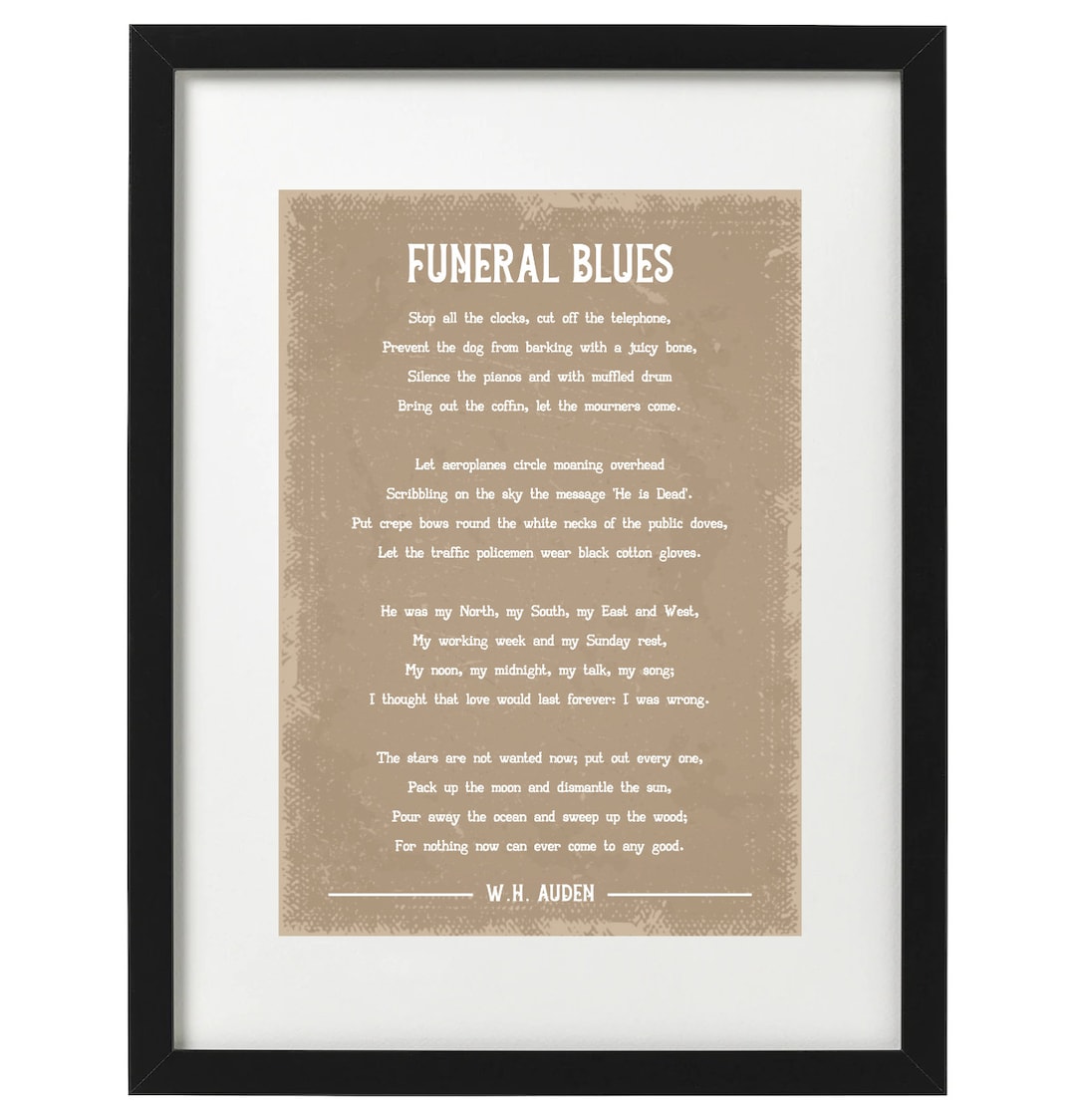 W.H. Auden Funeral Blues Poem Art Print - Etsy Australia