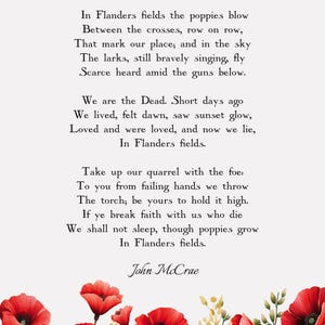 John Mccrae in Flanders Fields Poem Art Print - Etsy