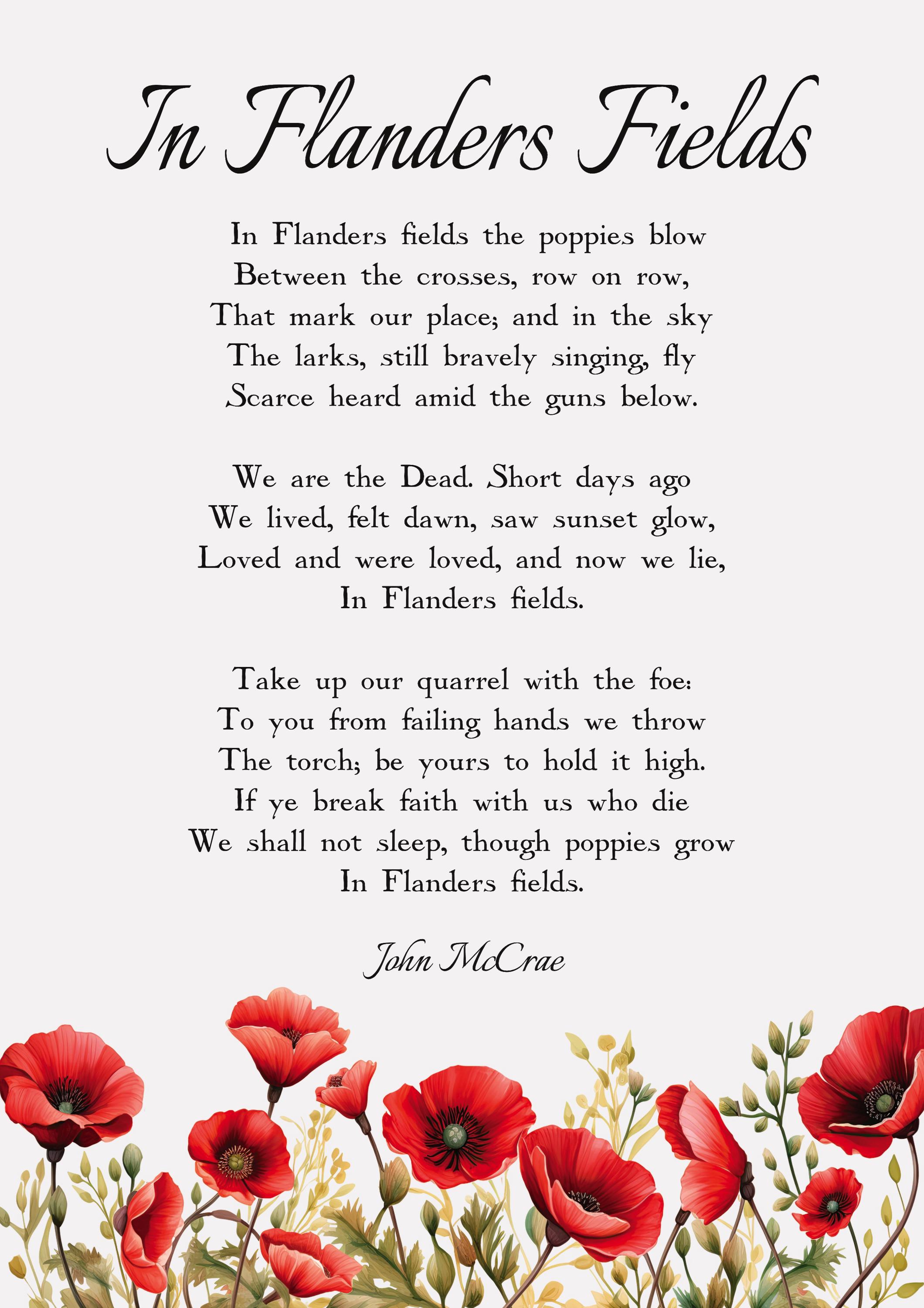 John Mccrae in Flanders Fields Poem Art Print - Etsy