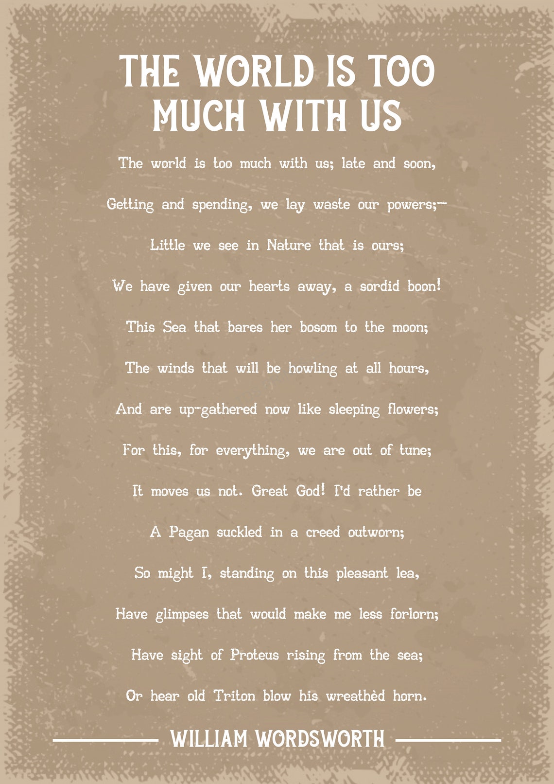 William Wordsworth the World is Too Much With Us - Etsy