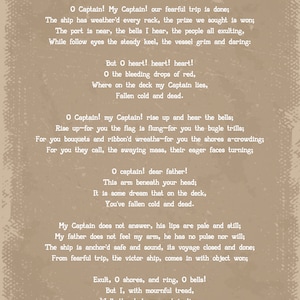 Walt Whitman O Captain My Captain Poem Art Print - Etsy UK