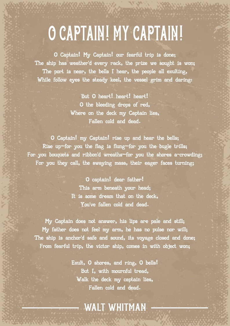Walt Whitman O Captain My Captain Poem Art Print - Etsy UK