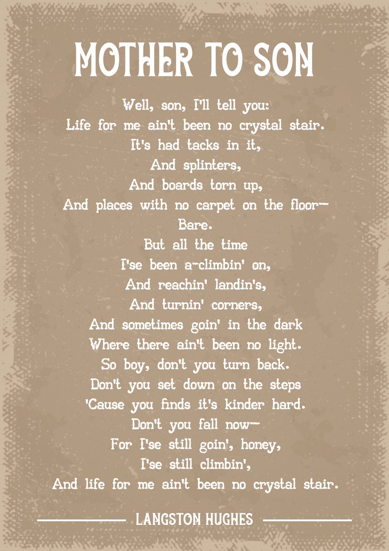 Langston Hughes Mother to Son Poem Art Print - Etsy Australia