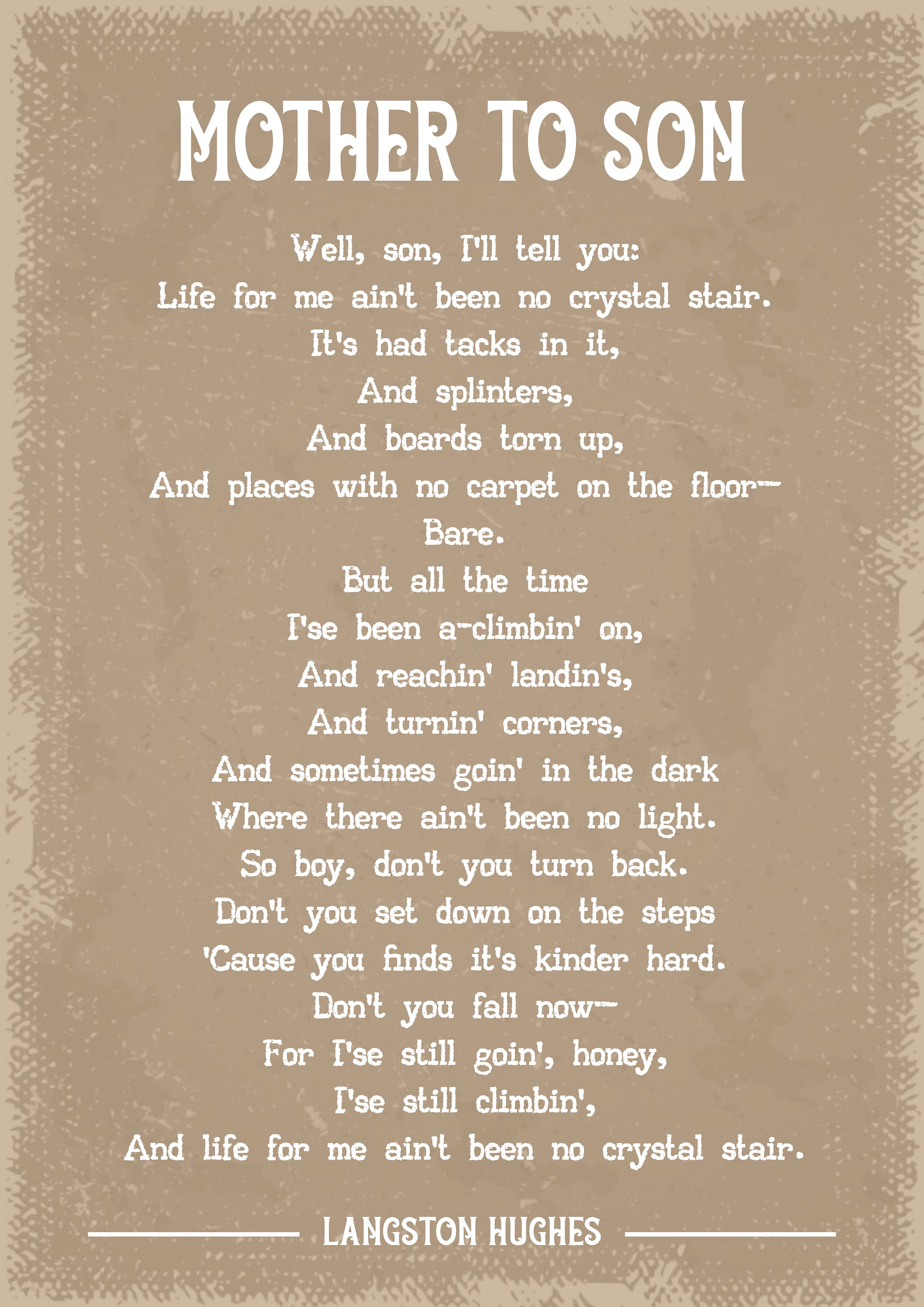 Langston Hughes Mother to Son Poem Art Print - Etsy UK