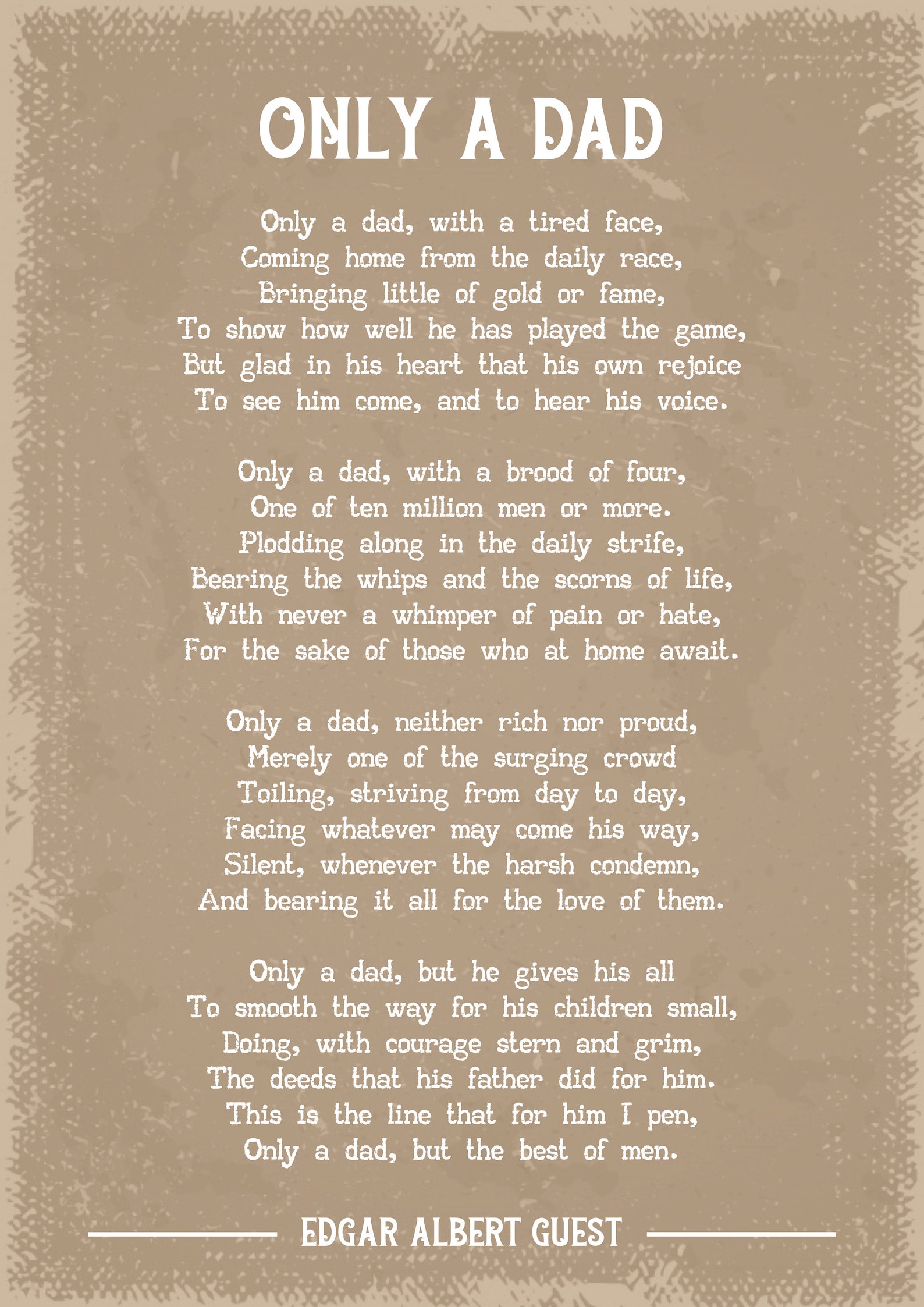 Edgar Albert Guest Only a Dad Poem Art Print - Etsy UK