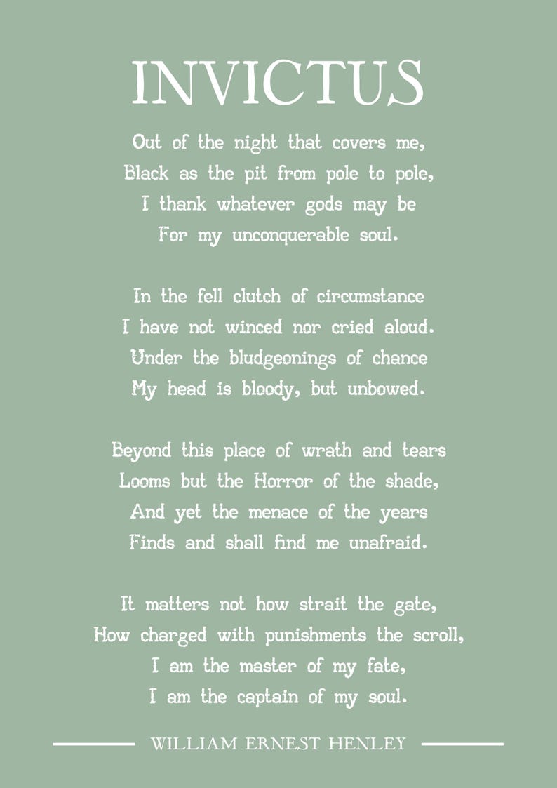 William Ernest Henley Invictus Poem Art Print - Etsy