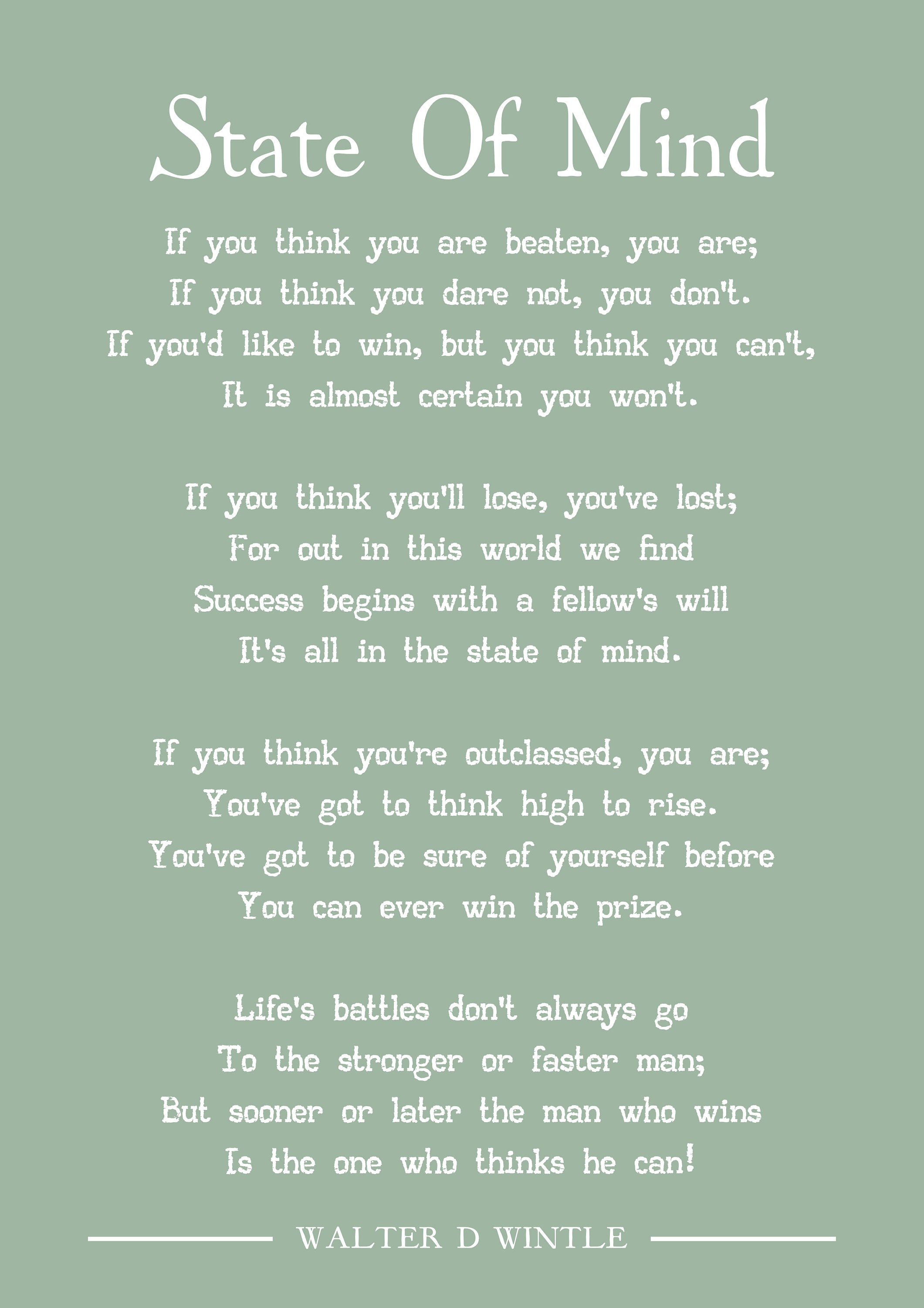Walter D Wintle State of Mind Poem Art Print - Etsy