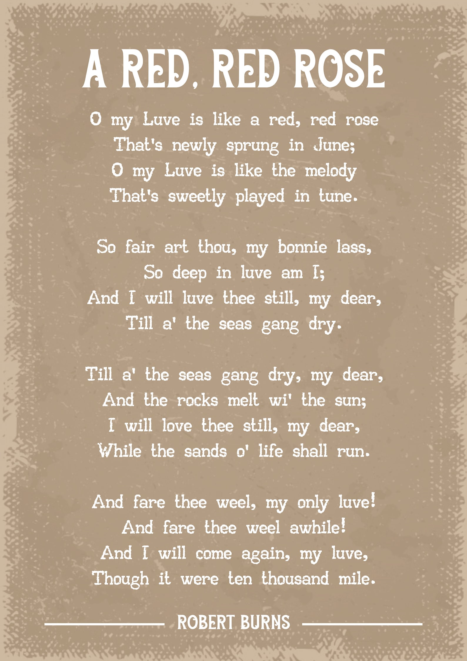 Robert Burns A Red Red Rose Poem Art Print - Etsy UK
