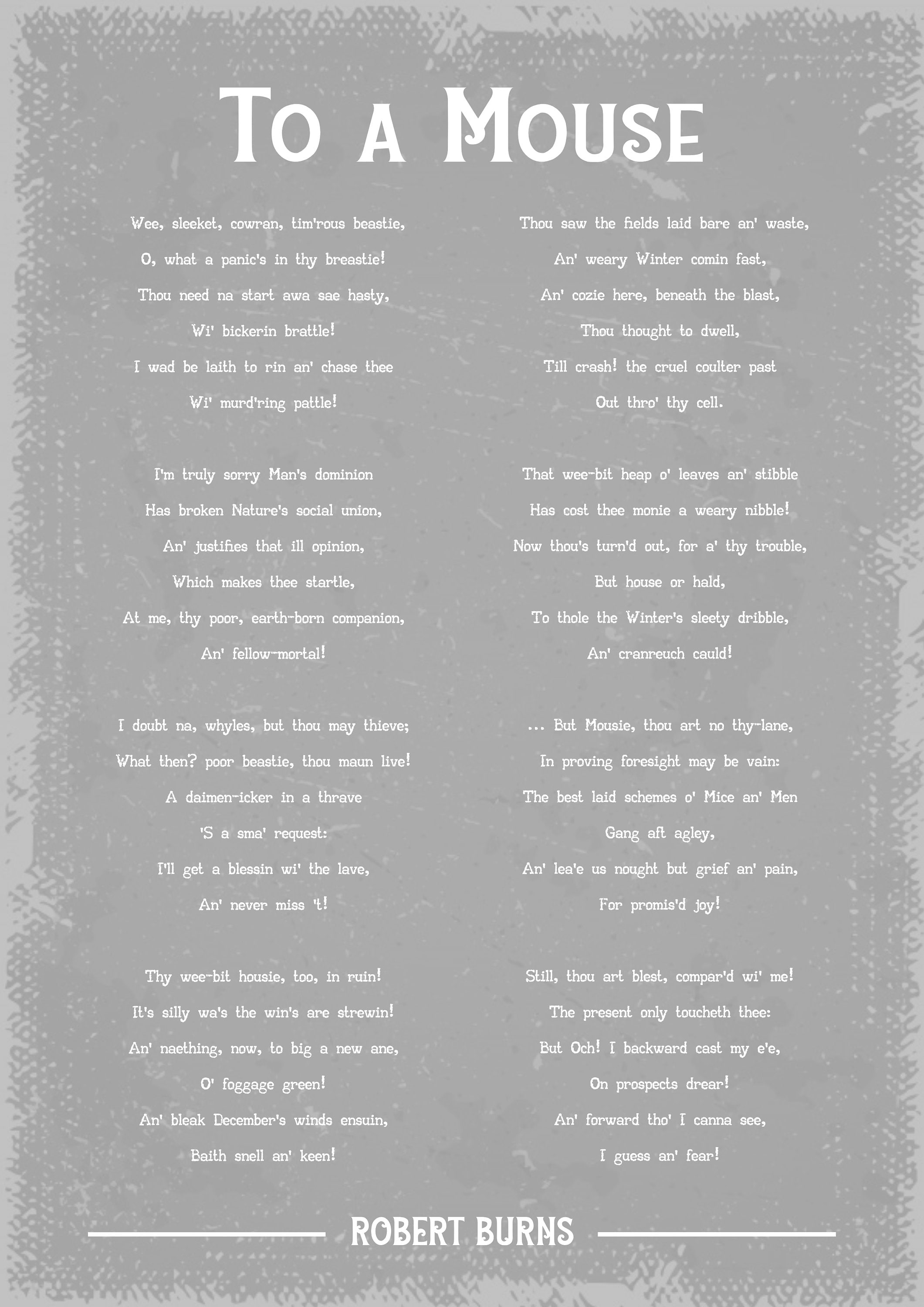 Robert Burns to a Mouse Poem Art Print - Etsy UK