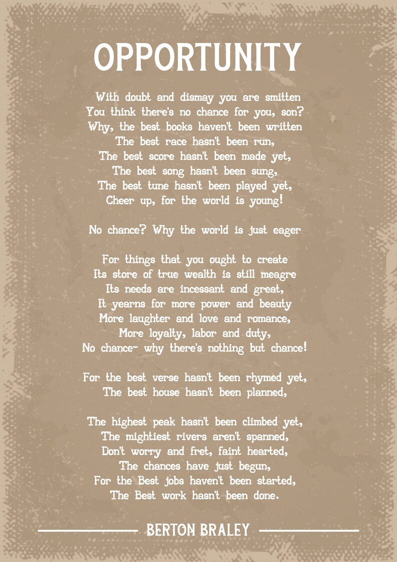 Berton Braley Opportunity Poem Art Print - Etsy