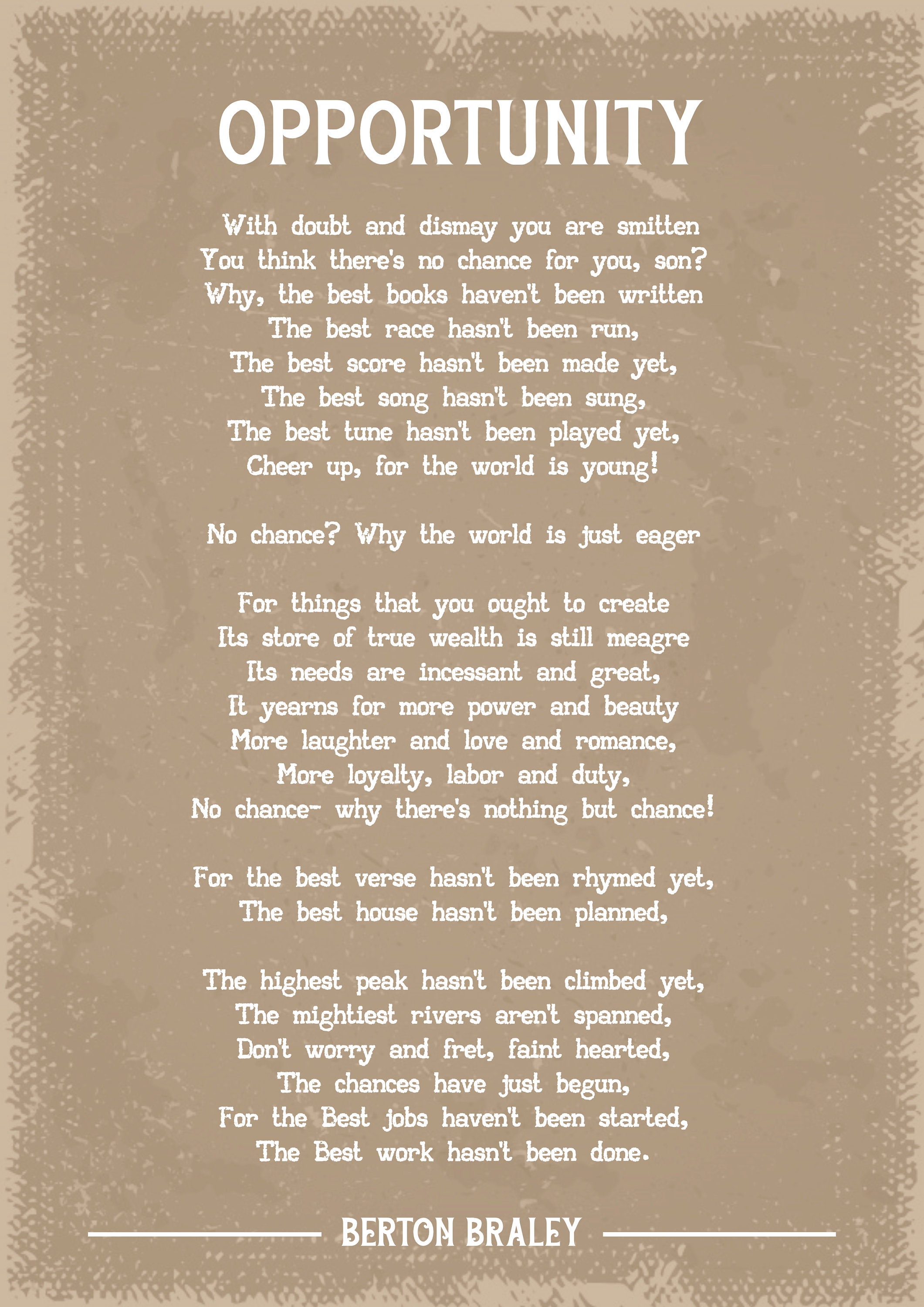 Berton Braley Opportunity Poem Art Print - Etsy
