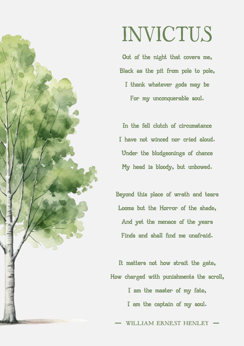 William Ernest Henley Invictus Poem Art Print - Etsy