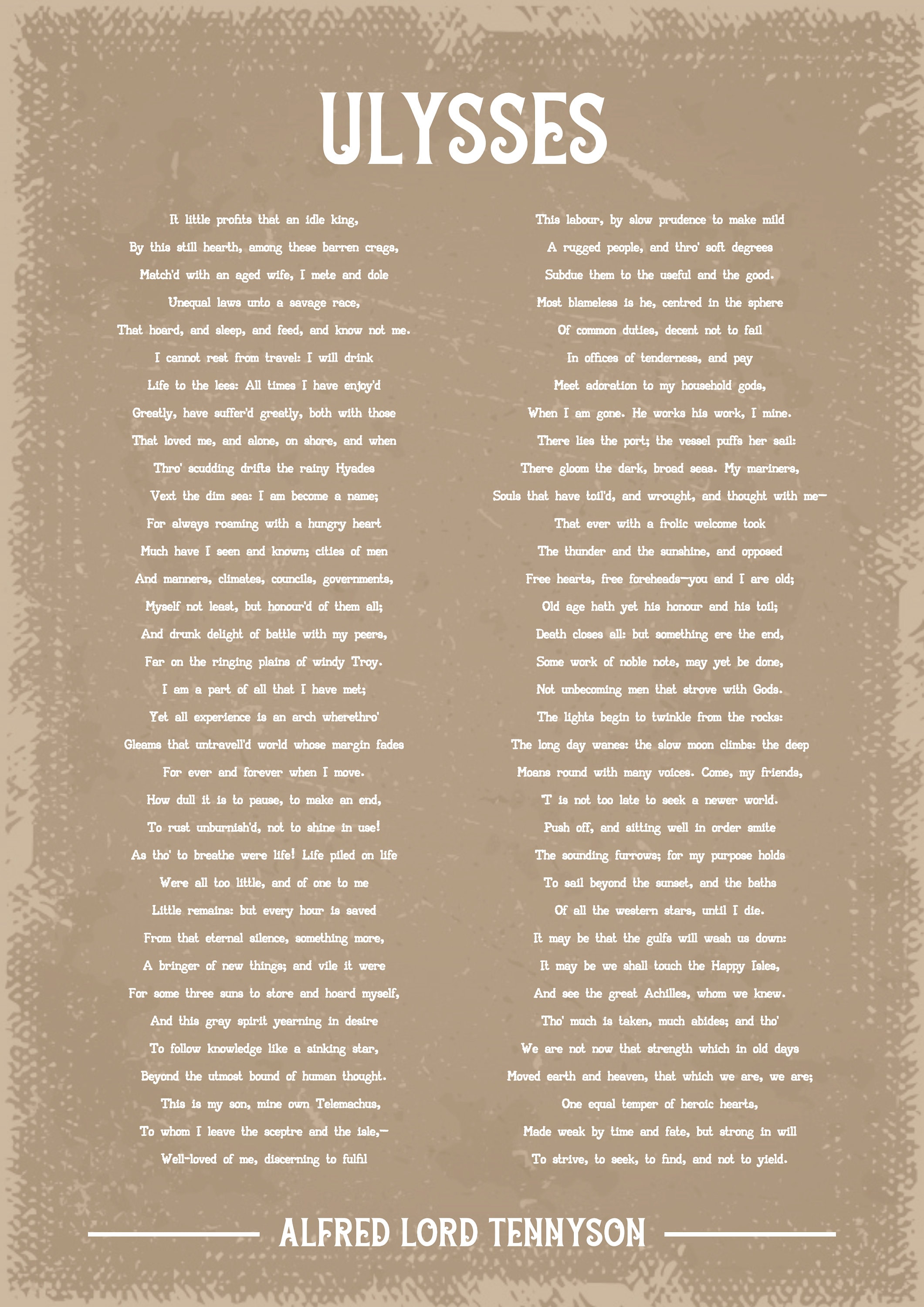 Alfred Lord Tennyson Ulysses Poem Art Print - Etsy
