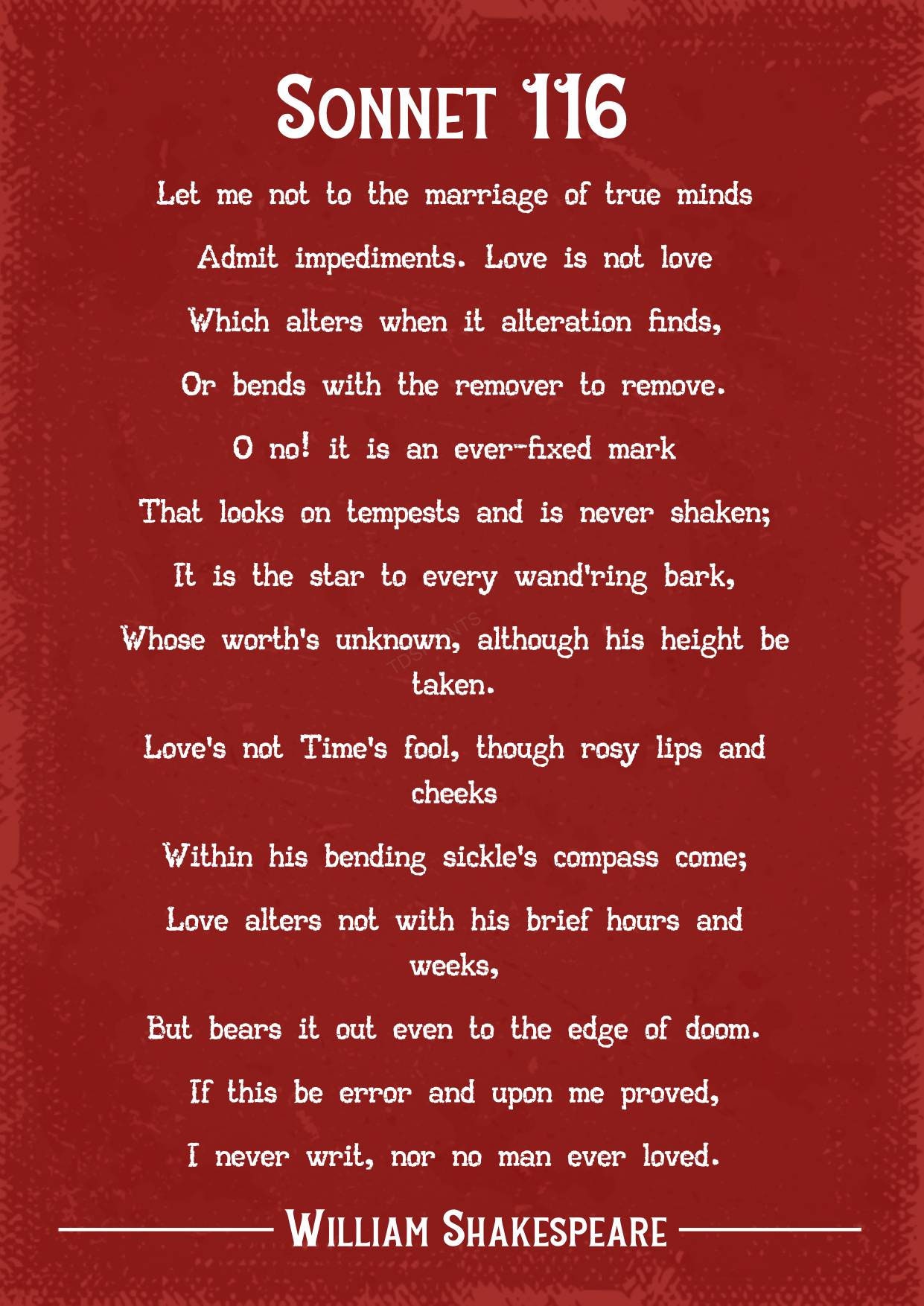 William Shakespeare Sonnet 116 Poem Art Print - Etsy